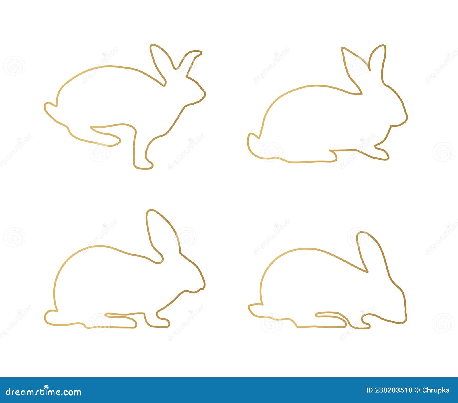 Golden Outline of Rabbit Silhouette Stock Vector - Illustration of ...