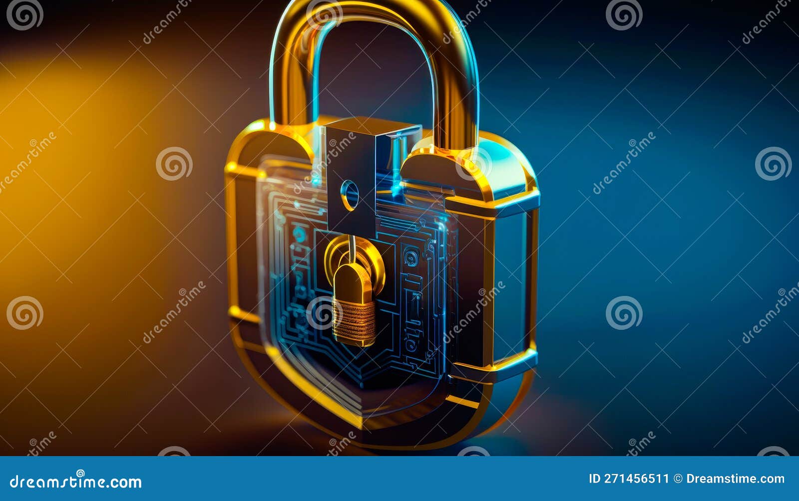Golden Padlock on Blue Background. Generative AI Stock Illustration ...