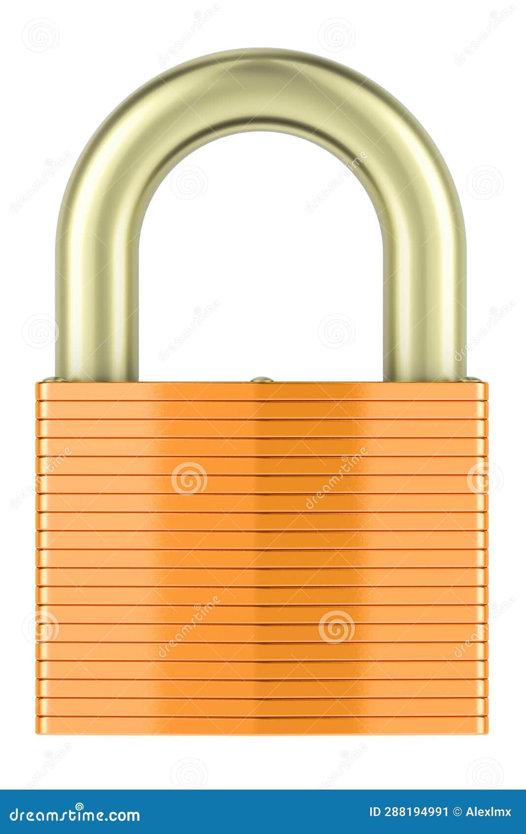 Golden Padlock, Front View. 3D Rendering Stock Illustration ...