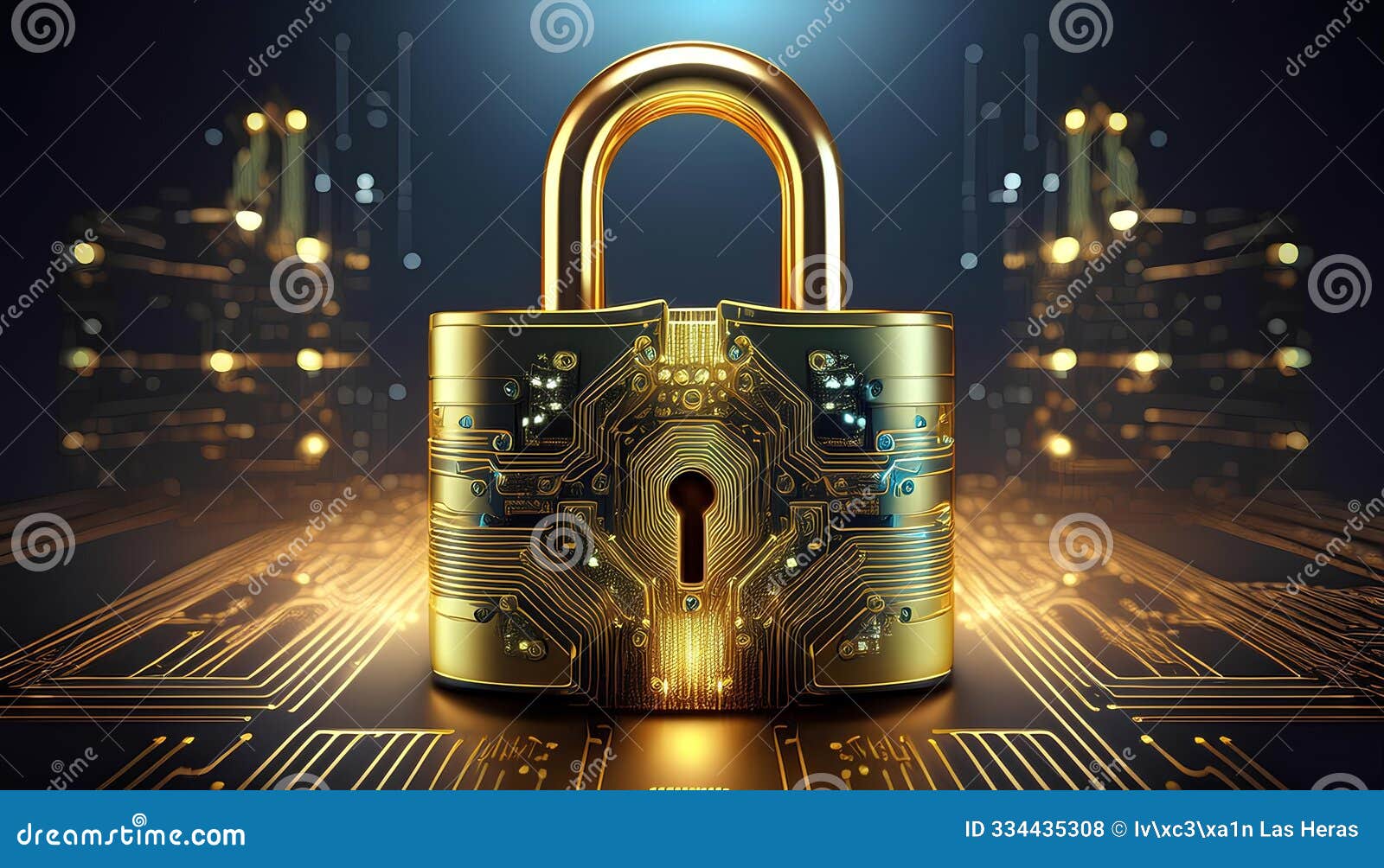 Golden Padlock with Integrated Electronic Circuits Representing ...
