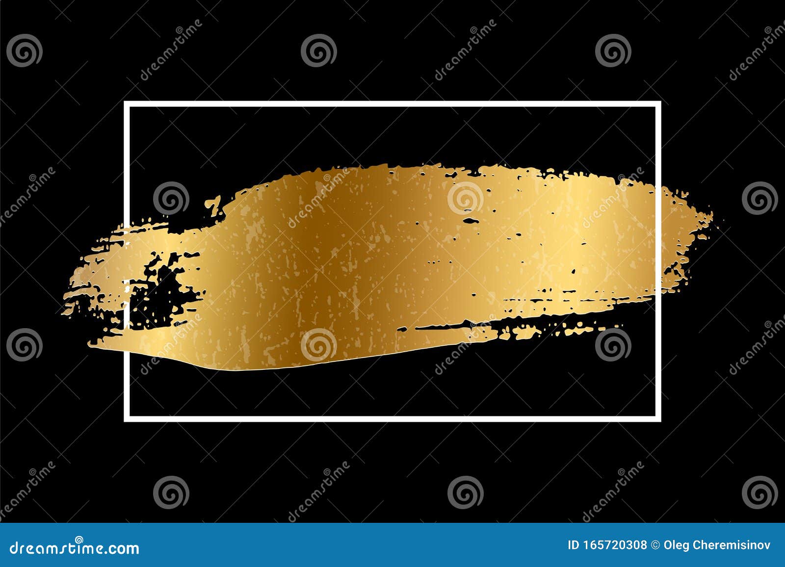 Golden Paint Smear Stain with White Rectangle Frame. Vector Gold Brush ...