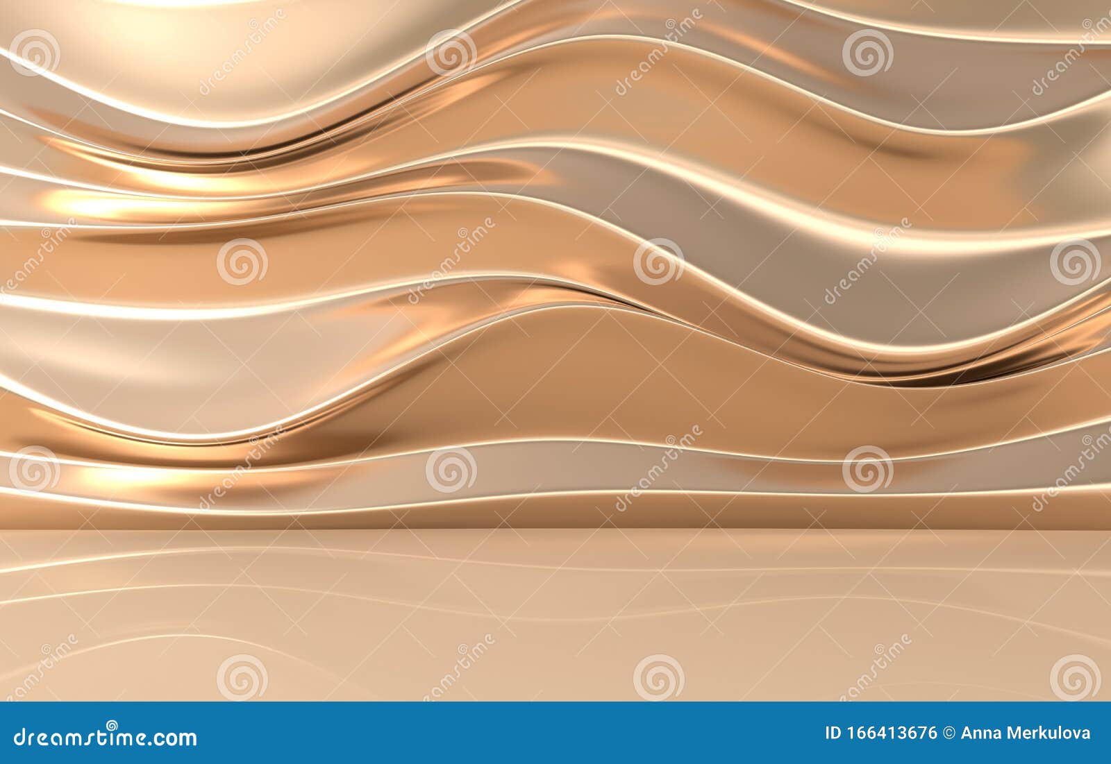 Golden Panel with Waves. 3d Render Interior Wall Panel Stock ...