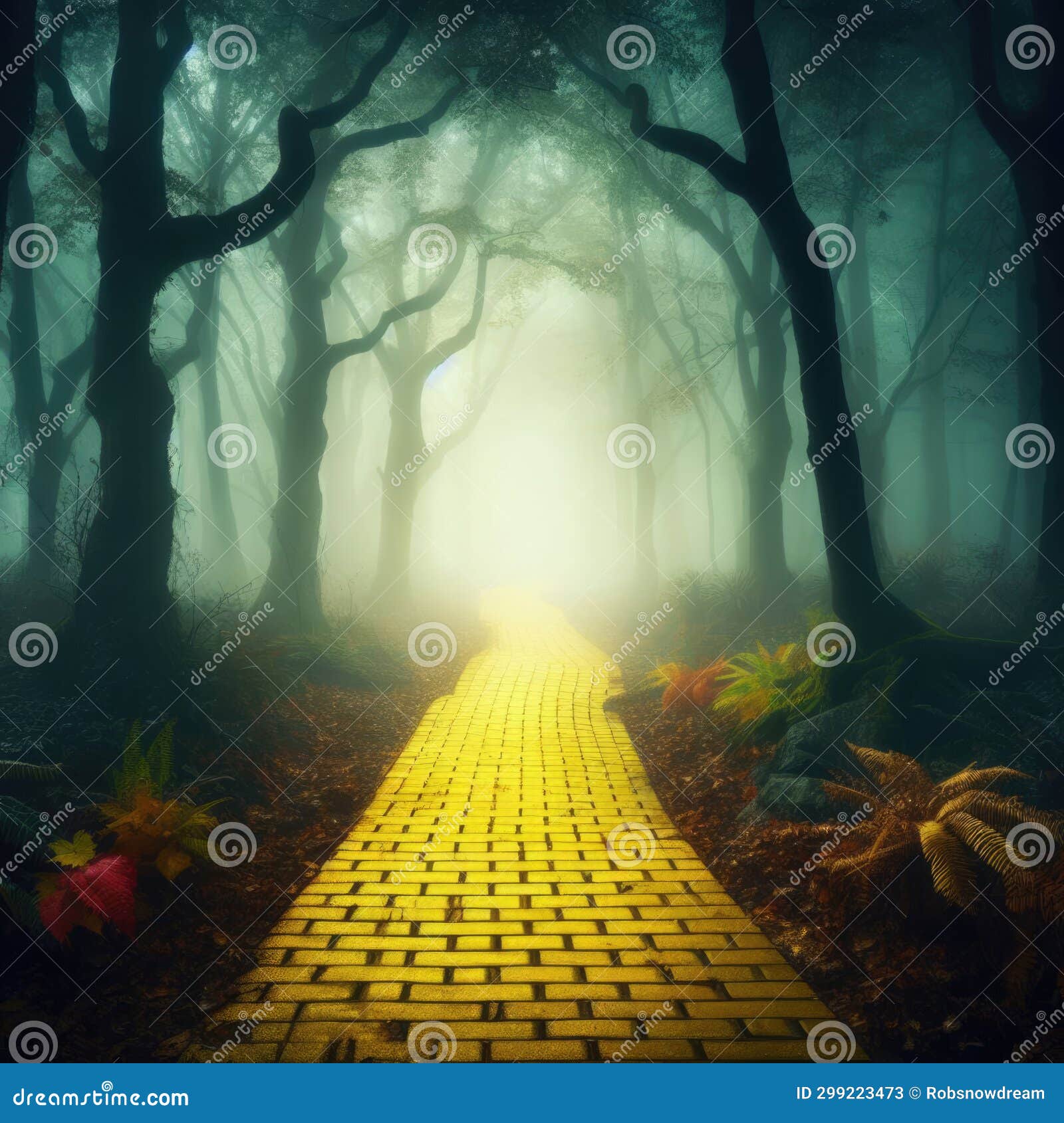 A Golden Path through Dark Forest Stock Illustration - Illustration of ...