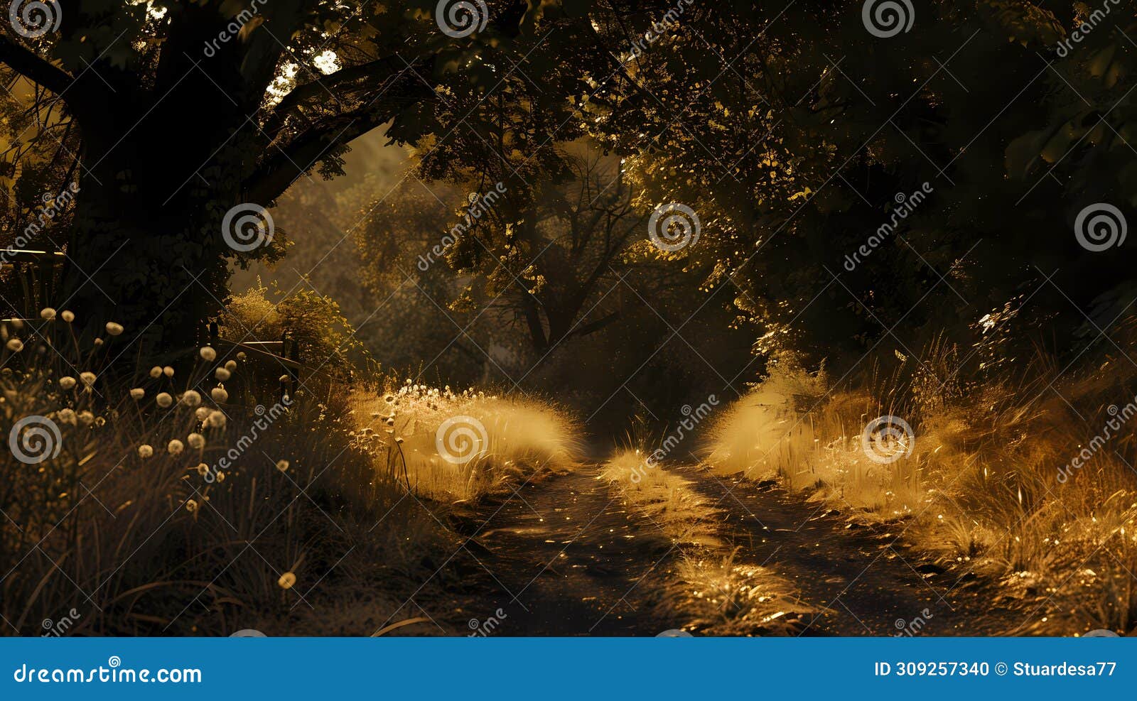 Golden Path through Nature AI Generative Stock Photo - Image of natural ...