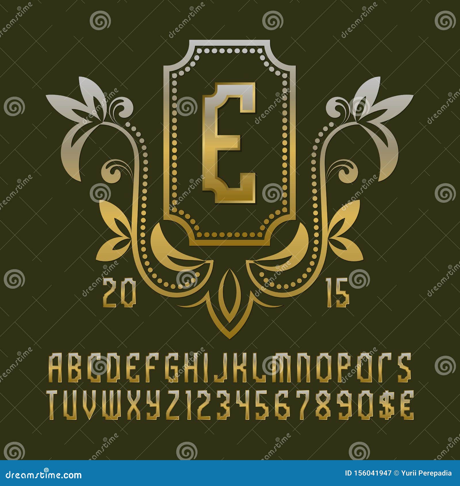 Golden Patterned Monogram Template in Beautiful Wreath Frame with ...