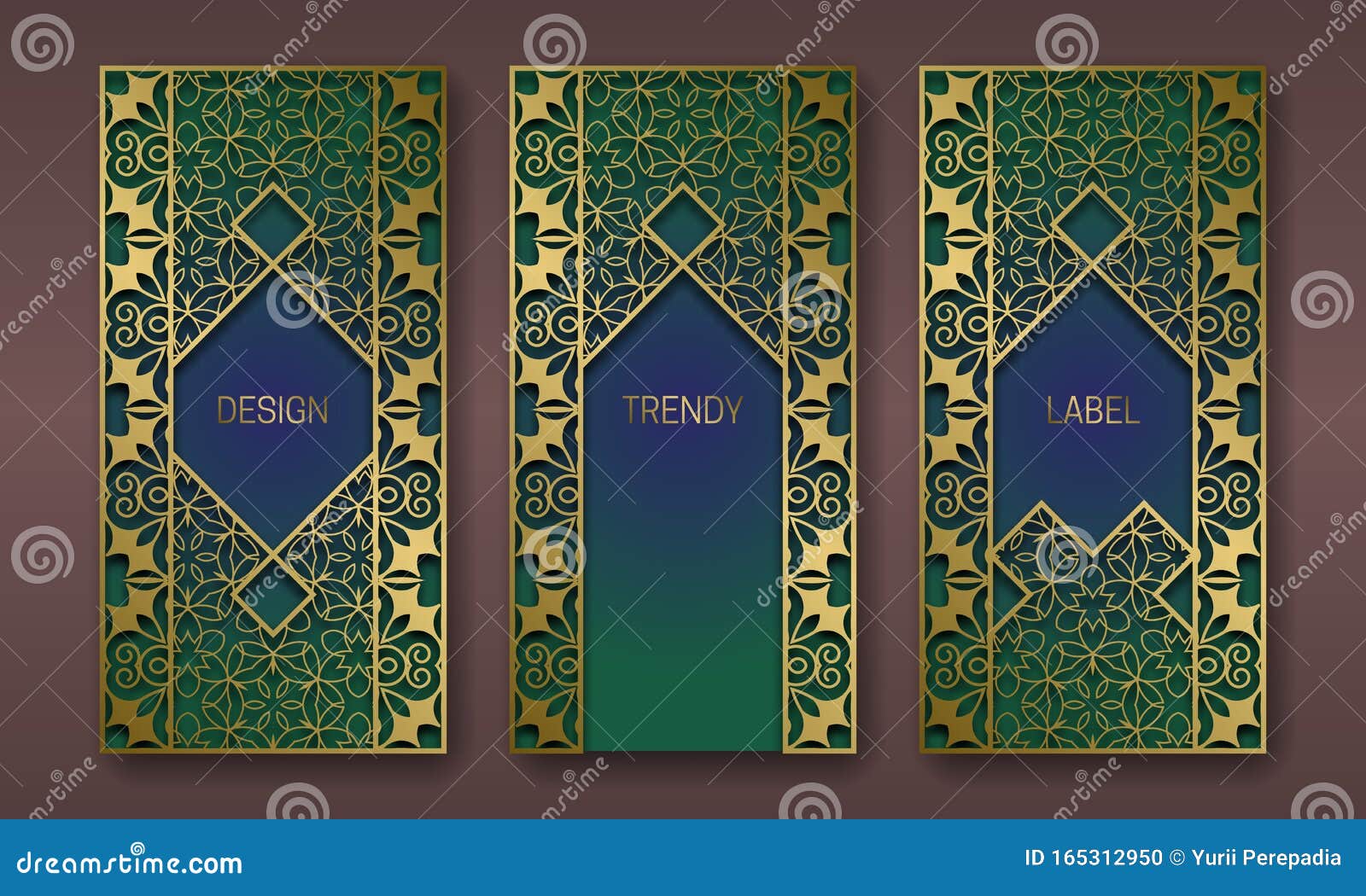 Golden Patterned Packaging Design. Set of Labels Templates with Arabian ...