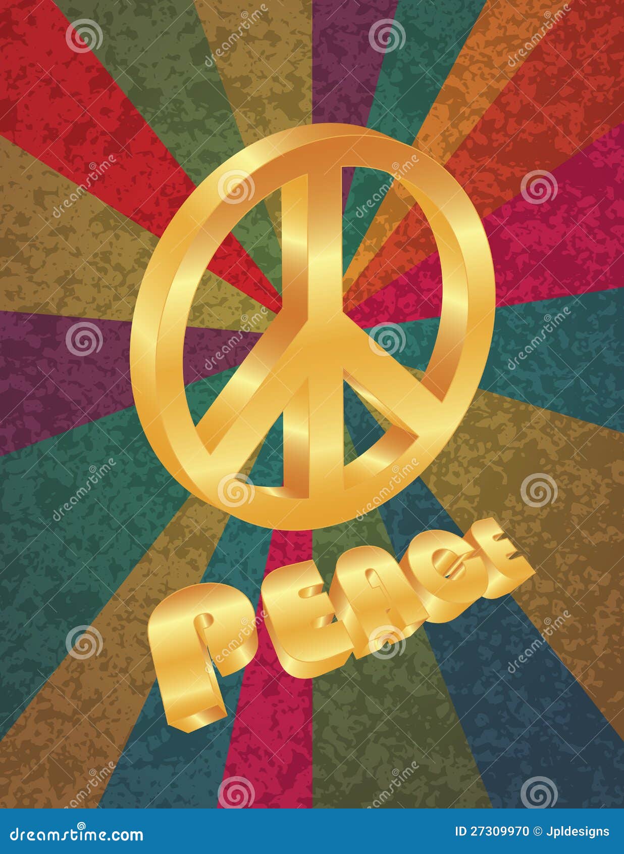 Golden Peace Symbol On Rays Background Vector Illustration ...
