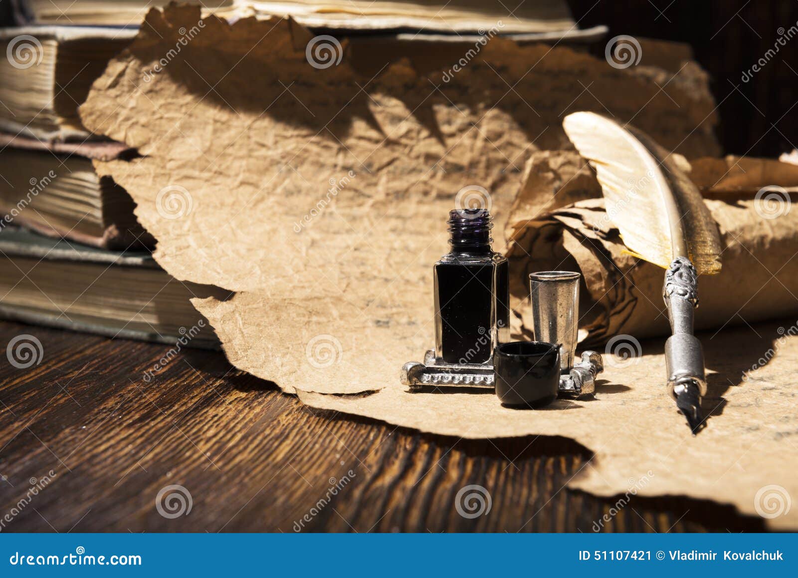Golden Pen and Ancient Manuscripts Stock Image - Image of language ...