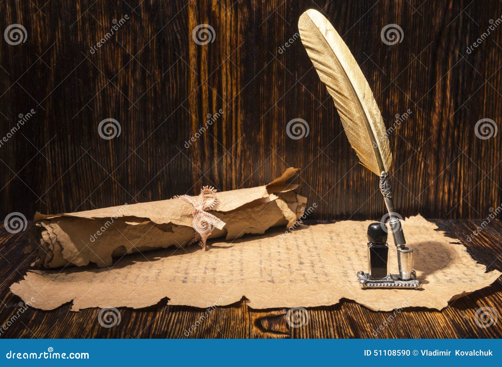 Golden Pen and Ancient Manuscripts Stock Photo - Image of antique ...