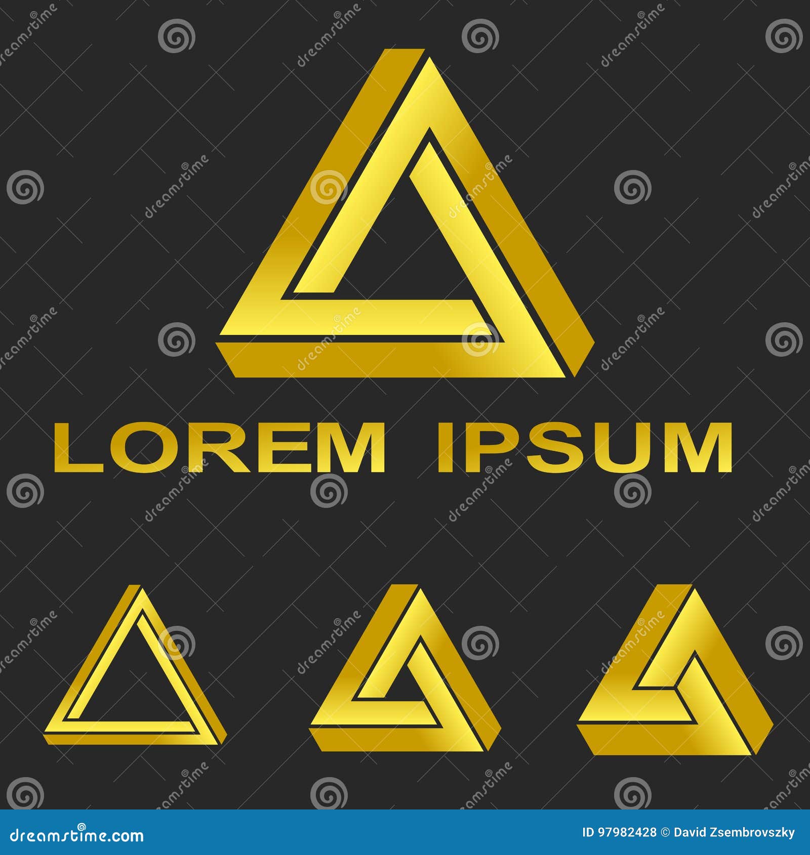 Gold Penrose Triangle, 3d Isometric Logo Business Template. Optical ...