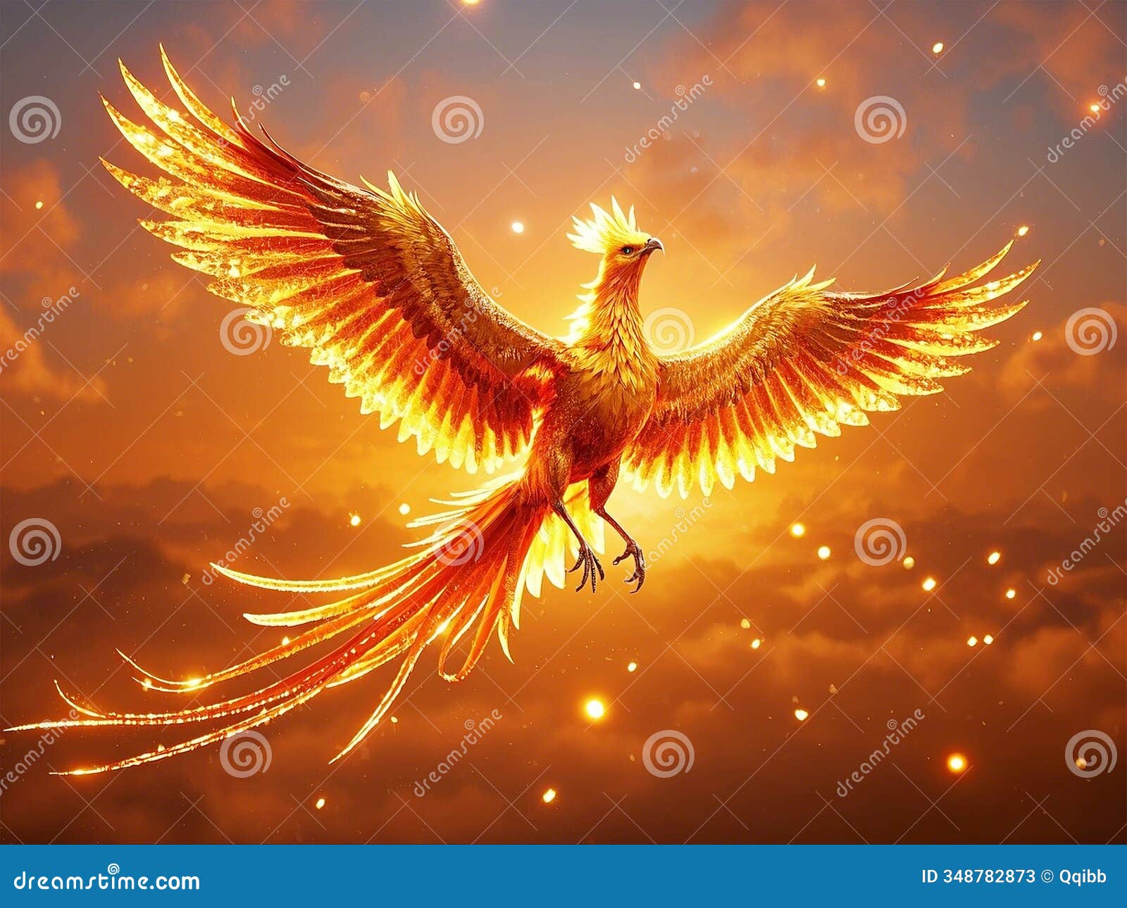 The Golden Phoenix Flying in the Sky with Shining Light. Stock ...