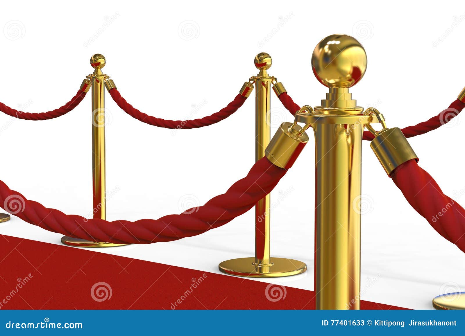 Golden Pillar with Rope Barrier on Red Carpet Stock Image - Image of ...