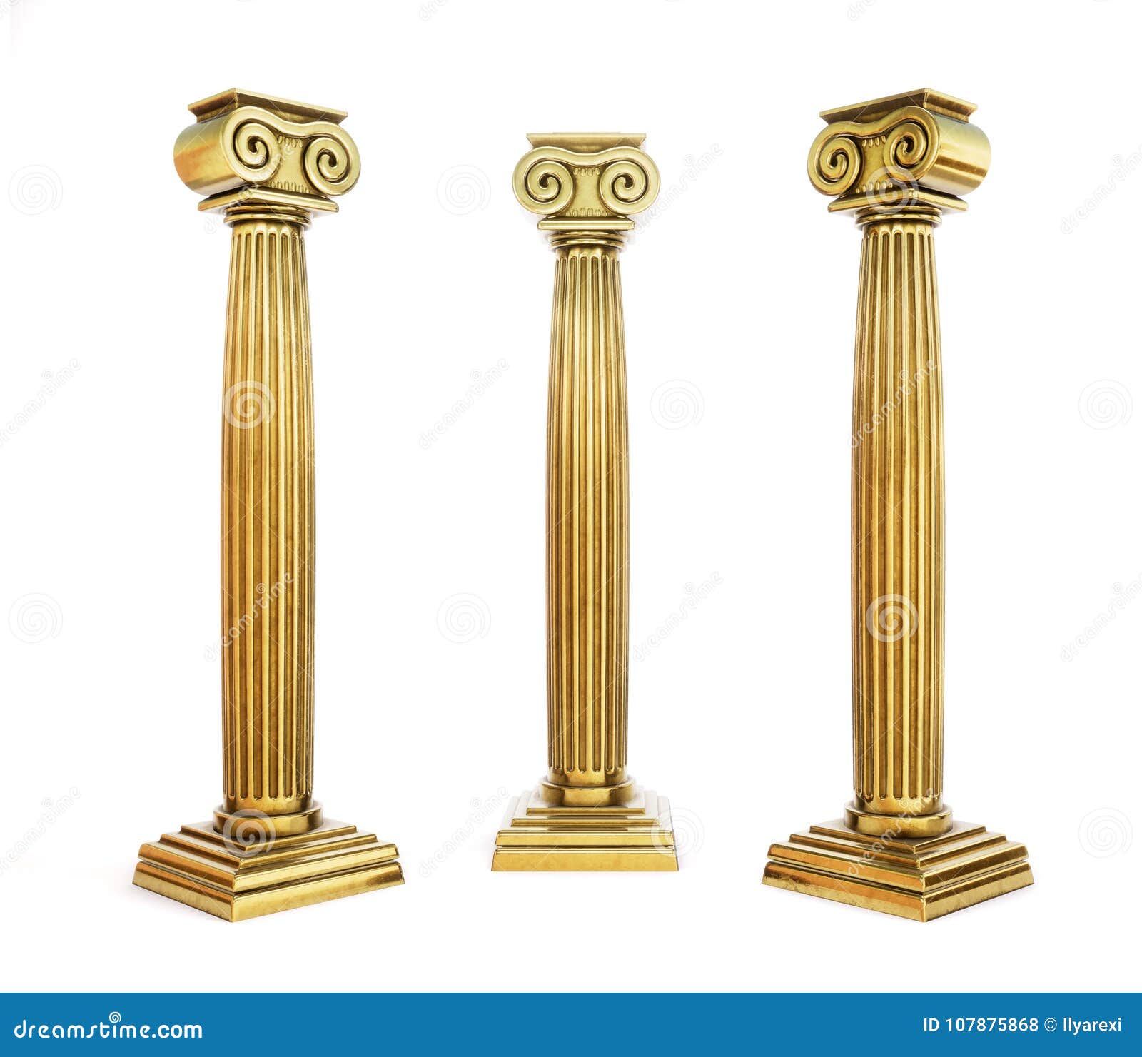 Golden Pillar on White Background. 3d Rendering Stock Illustration ...