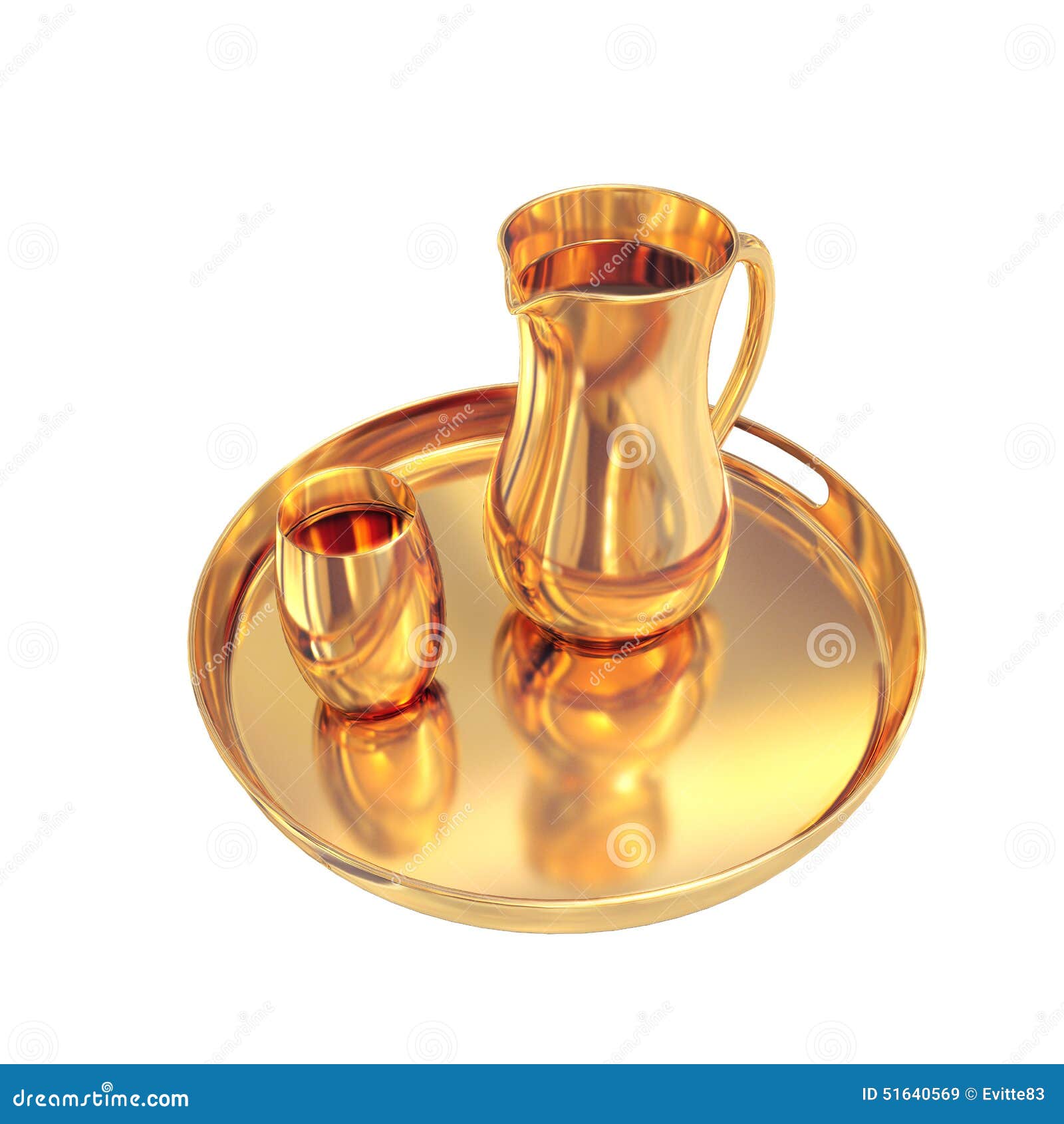 Golden Pitcher on a Tray. White Background Stock Illustration ...