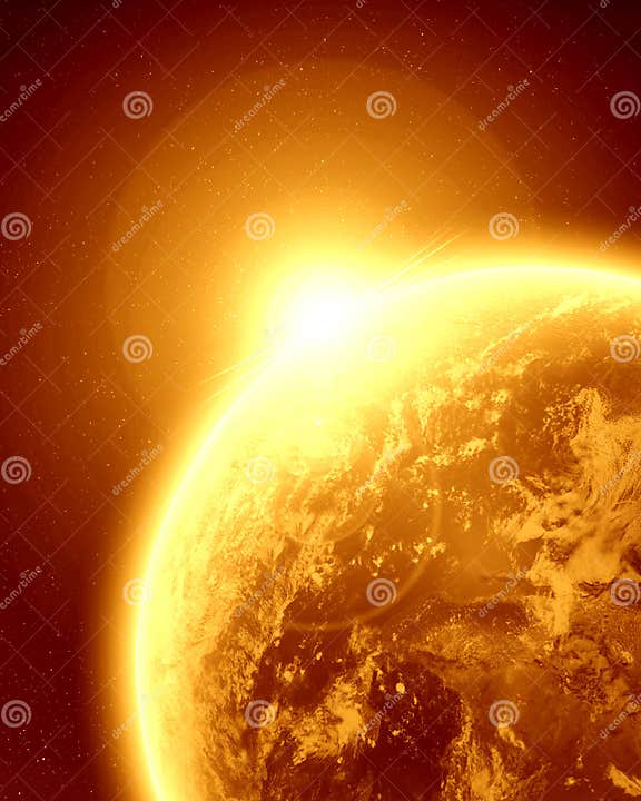 Golden Planet Earth in Outer Space Stock Illustration - Illustration of ...