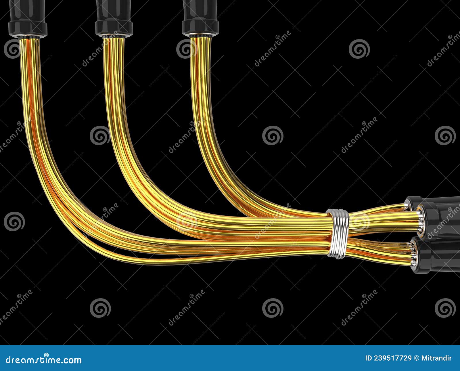 Golden Plated Cables Pugged in Black Inputs Stock Illustration ...