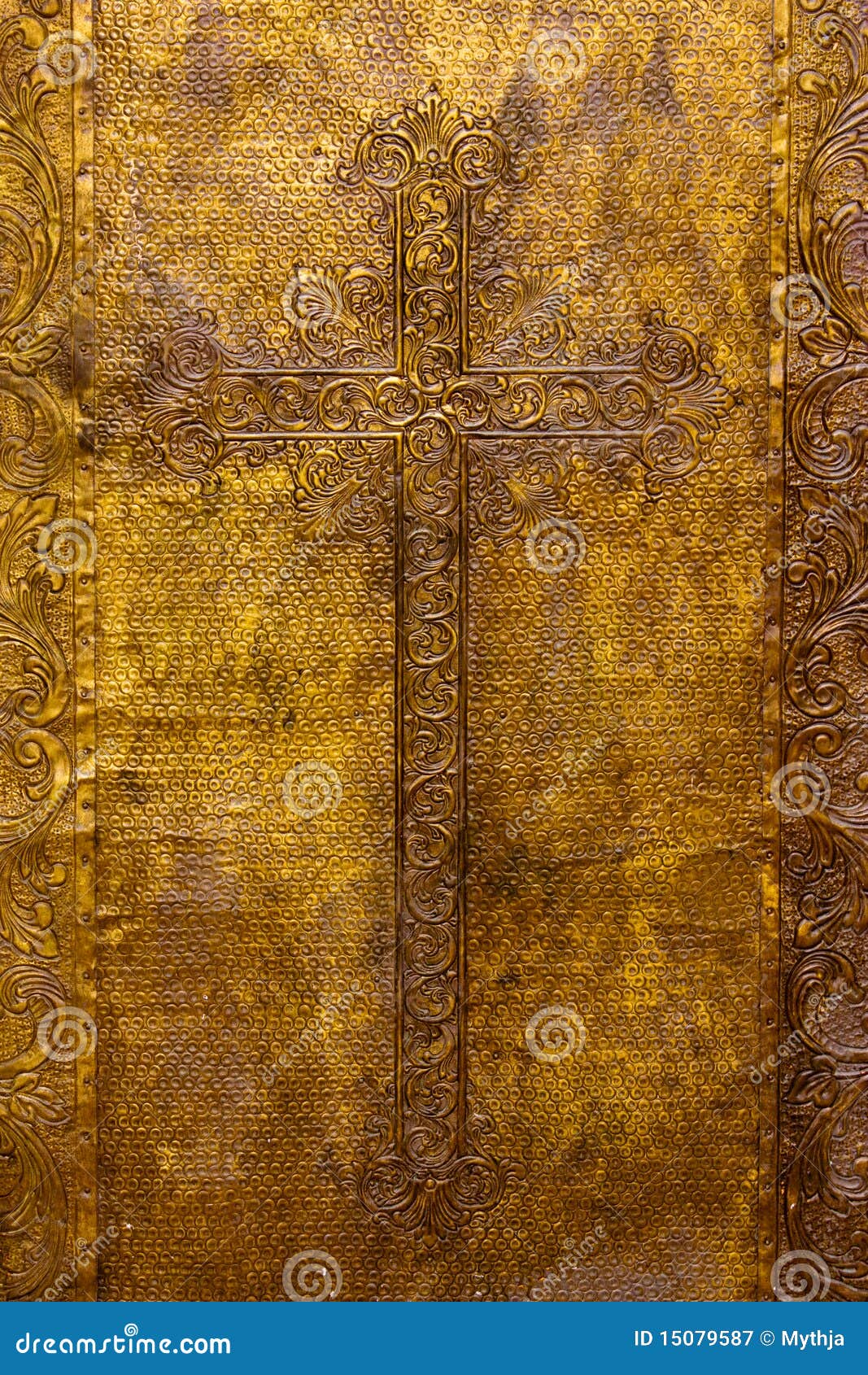 Golden plated church door stock image. Image of cross - 15079587