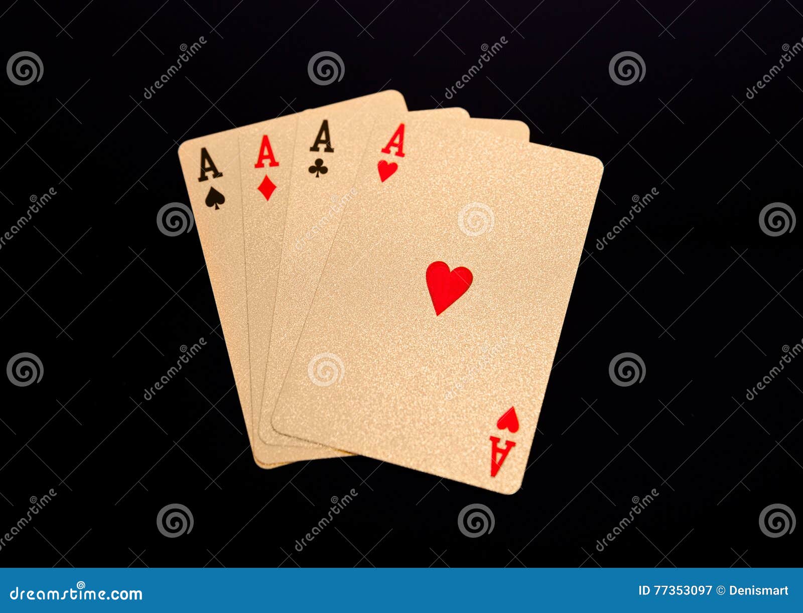Golden Playing Cards Four Aces on Black Background Stock Image - Image ...