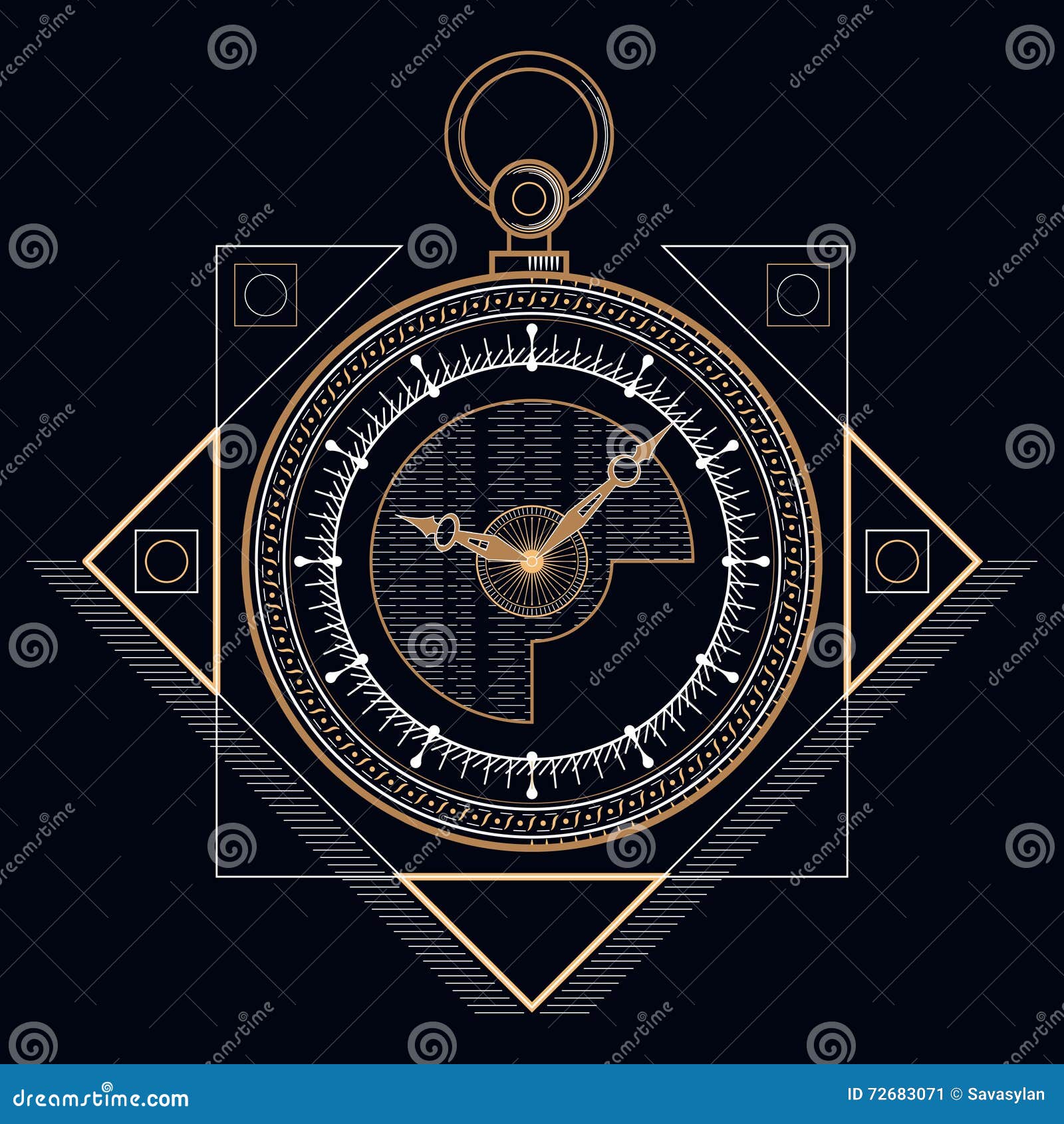 Golden pocket clock stock vector. Illustration of geometric - 72683071