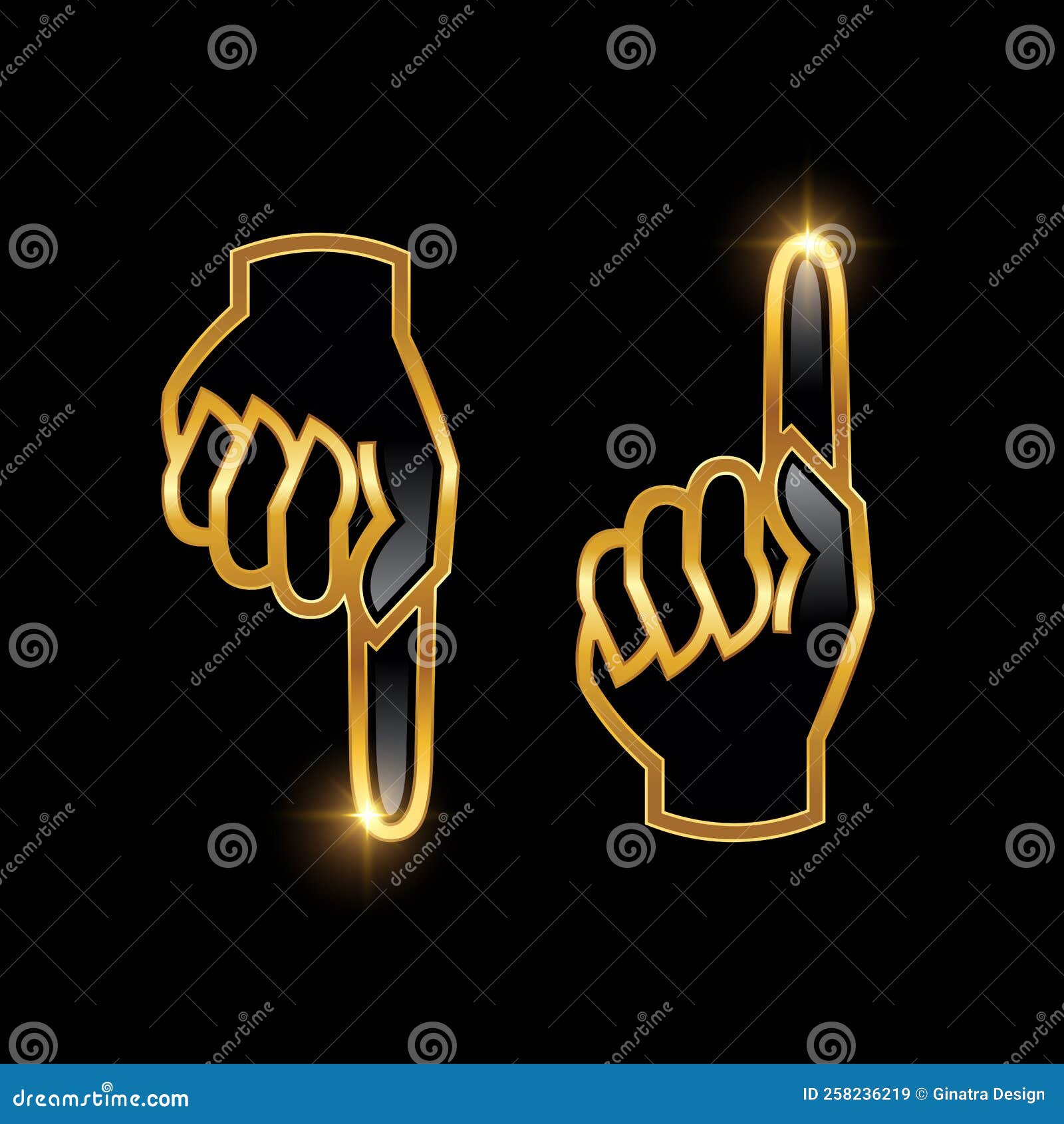 Golden Pointing Finger Hand Sign Stock Vector - Illustration of gold ...