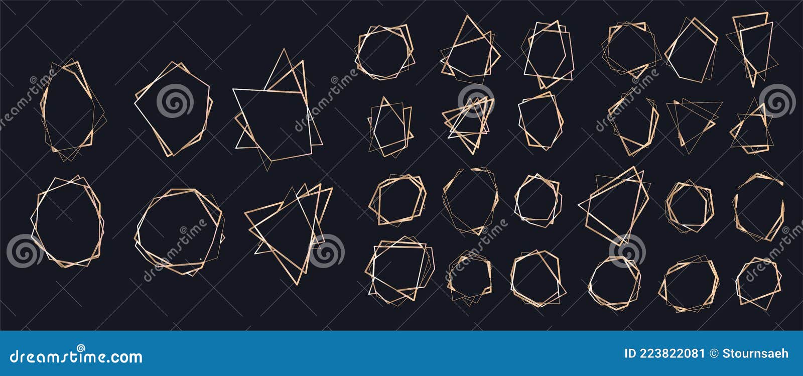 Golden Polygon Frame Collection. Geometric Abstract Elements Set Stock ...