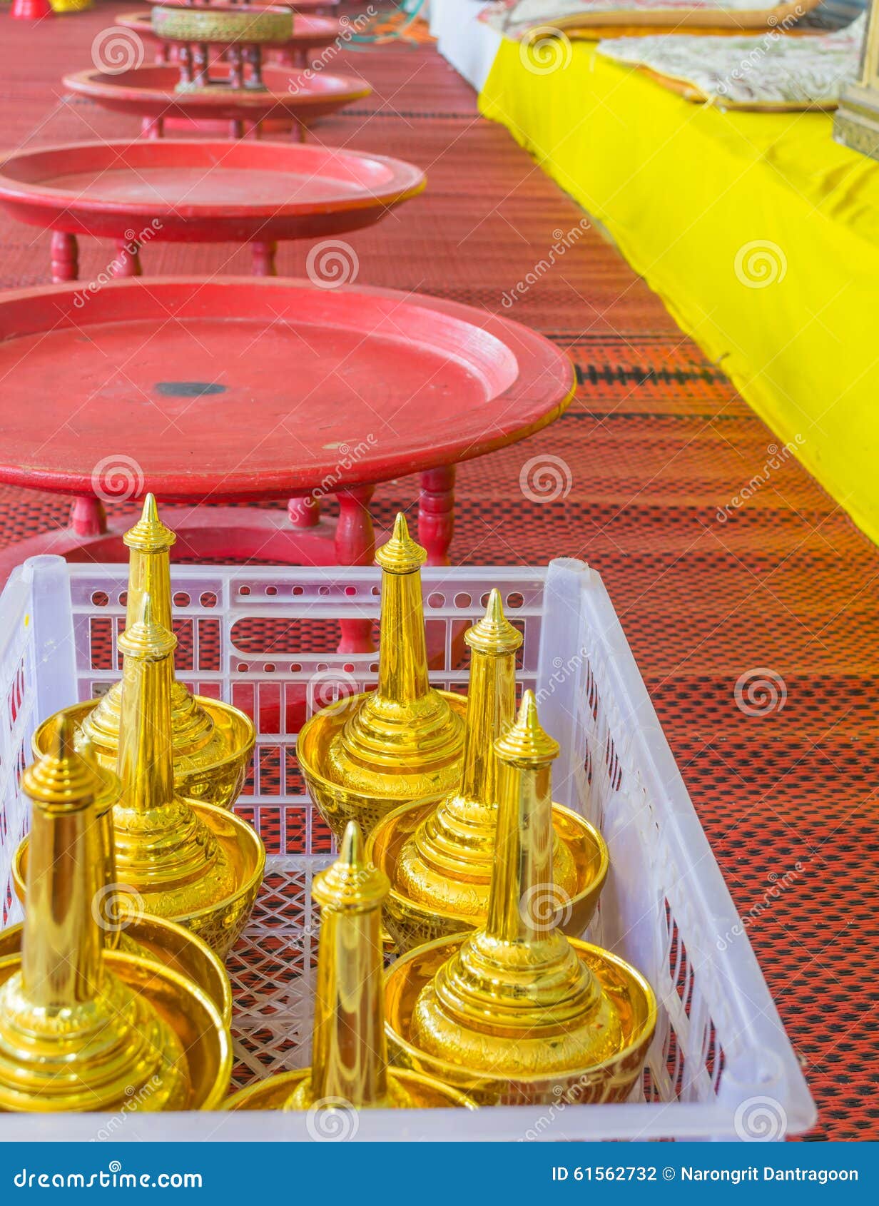 Golden Pour Water Containers for Buddhist Ceremony. Stock Photo - Image ...