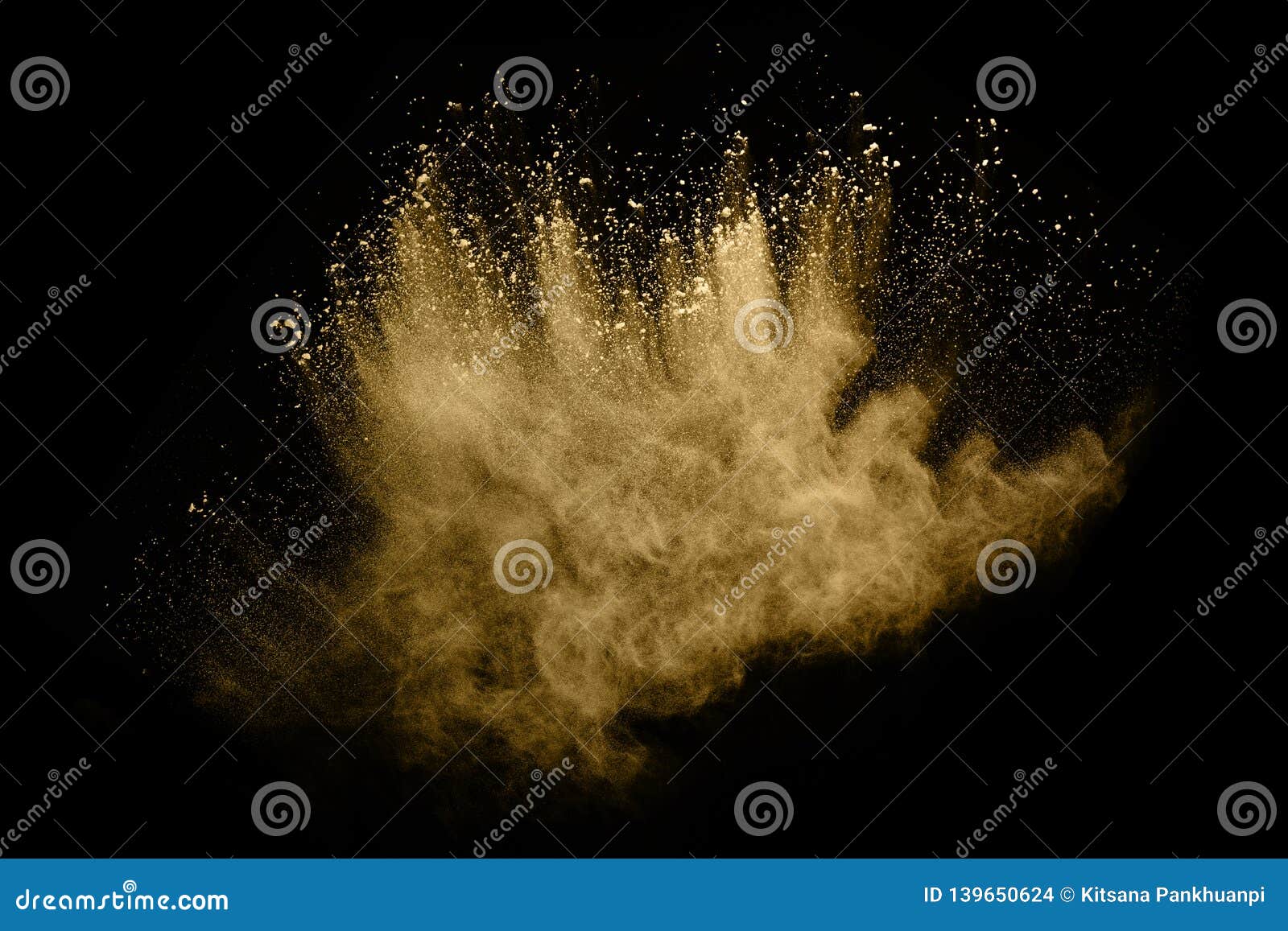 Golden Powder Explosion on Black Background. Stock Photo - Image of ...