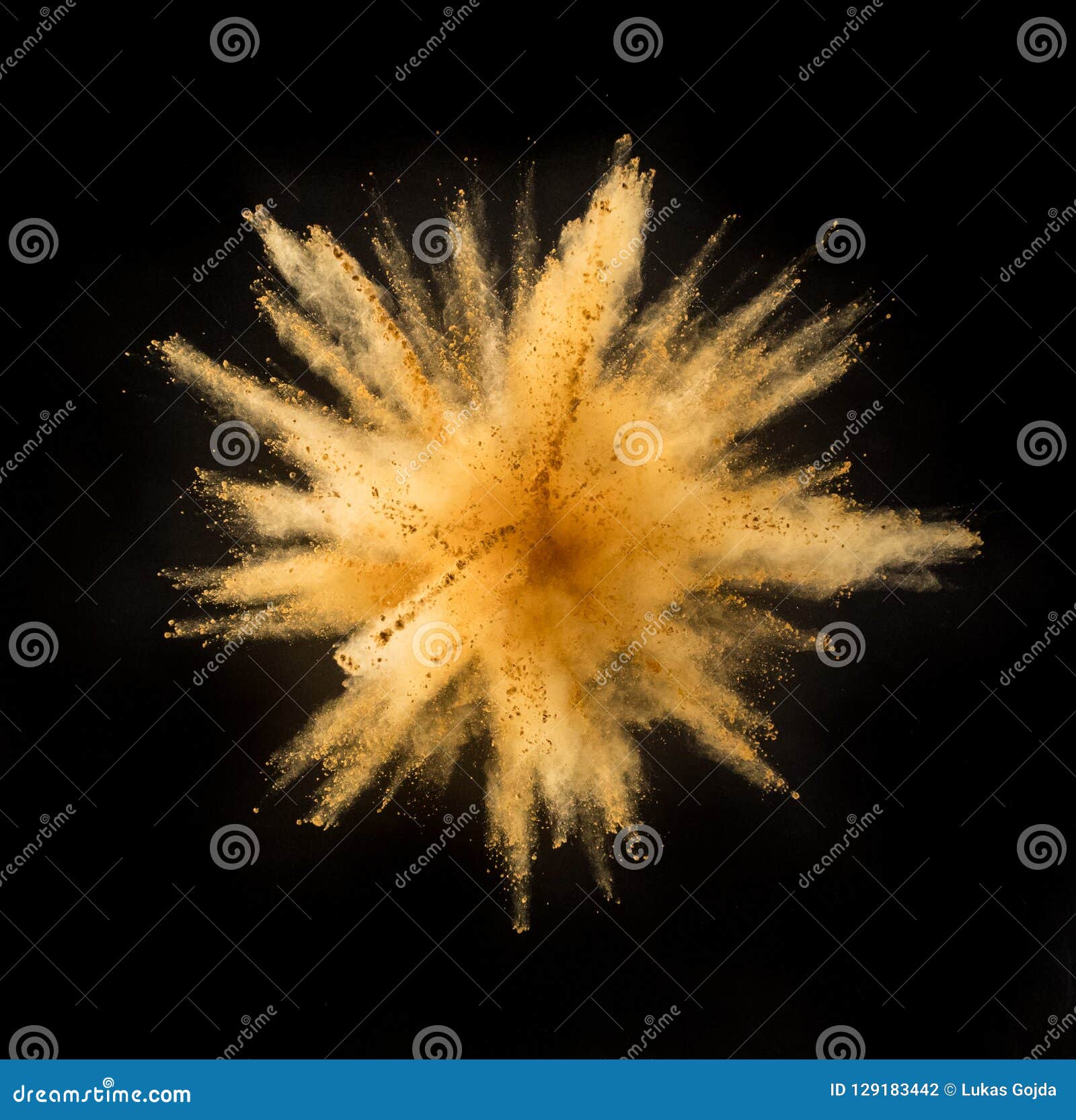 Golden Powder Explosion on Black Background. Stock Photo - Image of ...