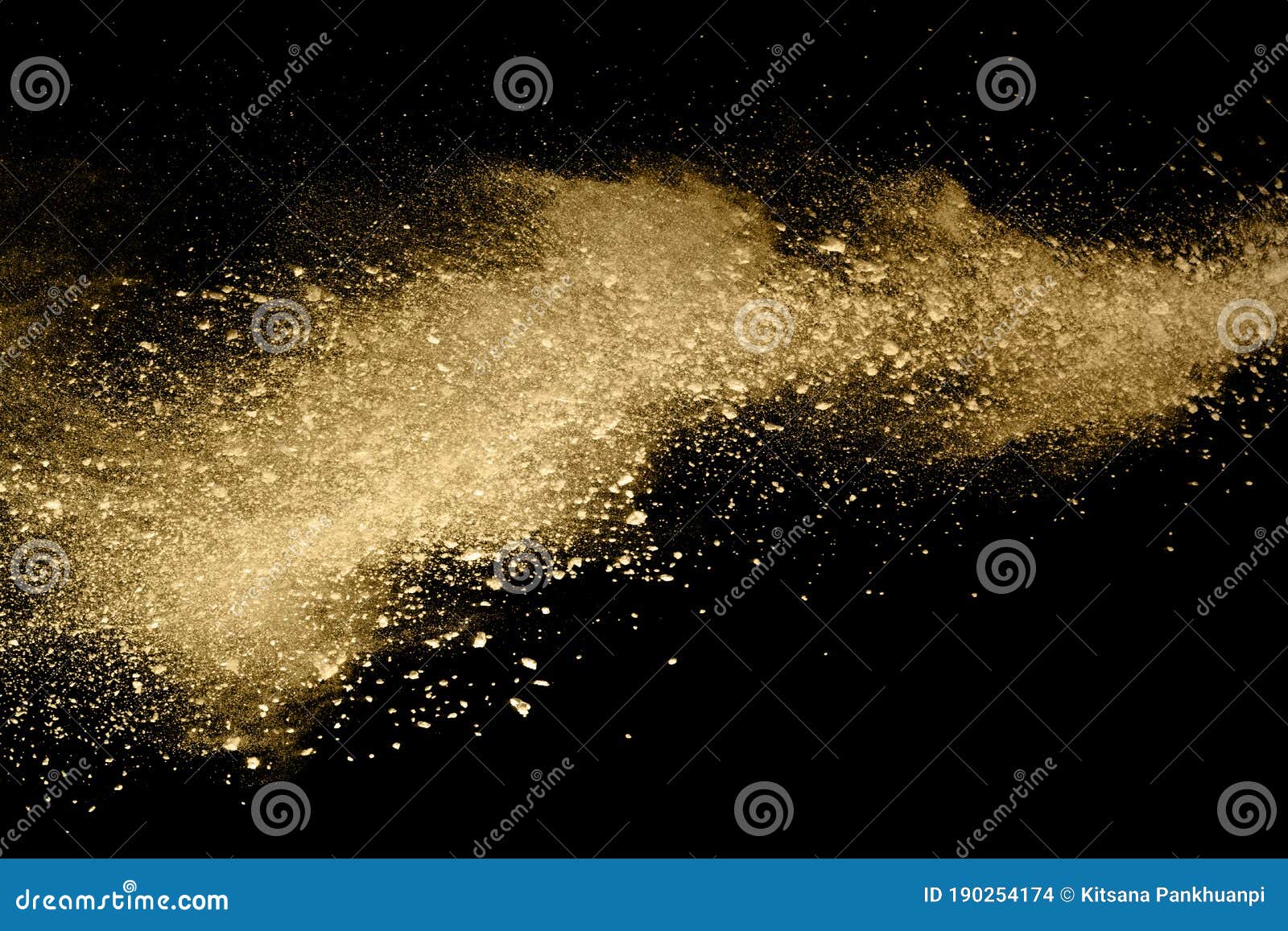 Golden Powder Explosion on Black Background. Stock Photo - Image of ...