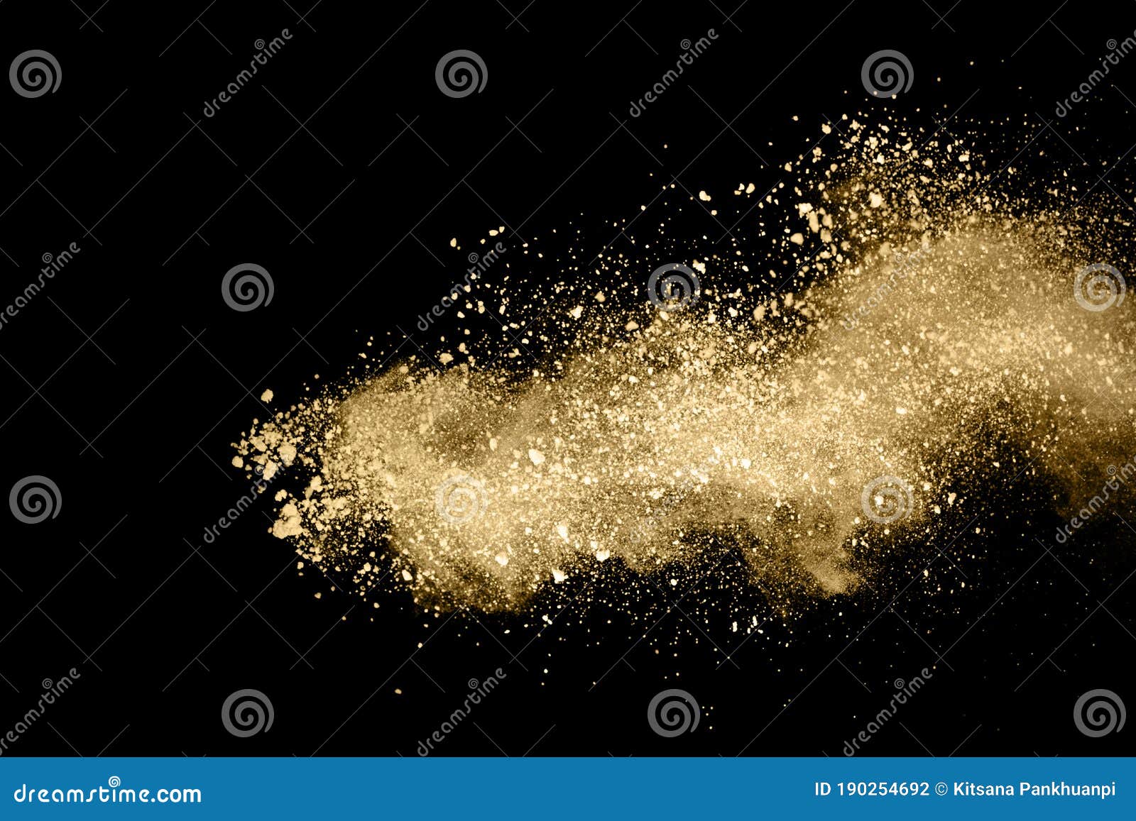 Golden Powder Explosion on Black Background. Stock Photo - Image of ...