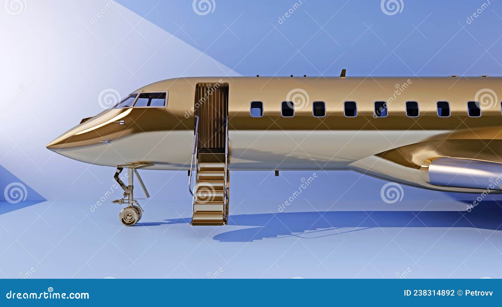 Golden Private Jet with Open Staircase Entrance Stock Illustration ...