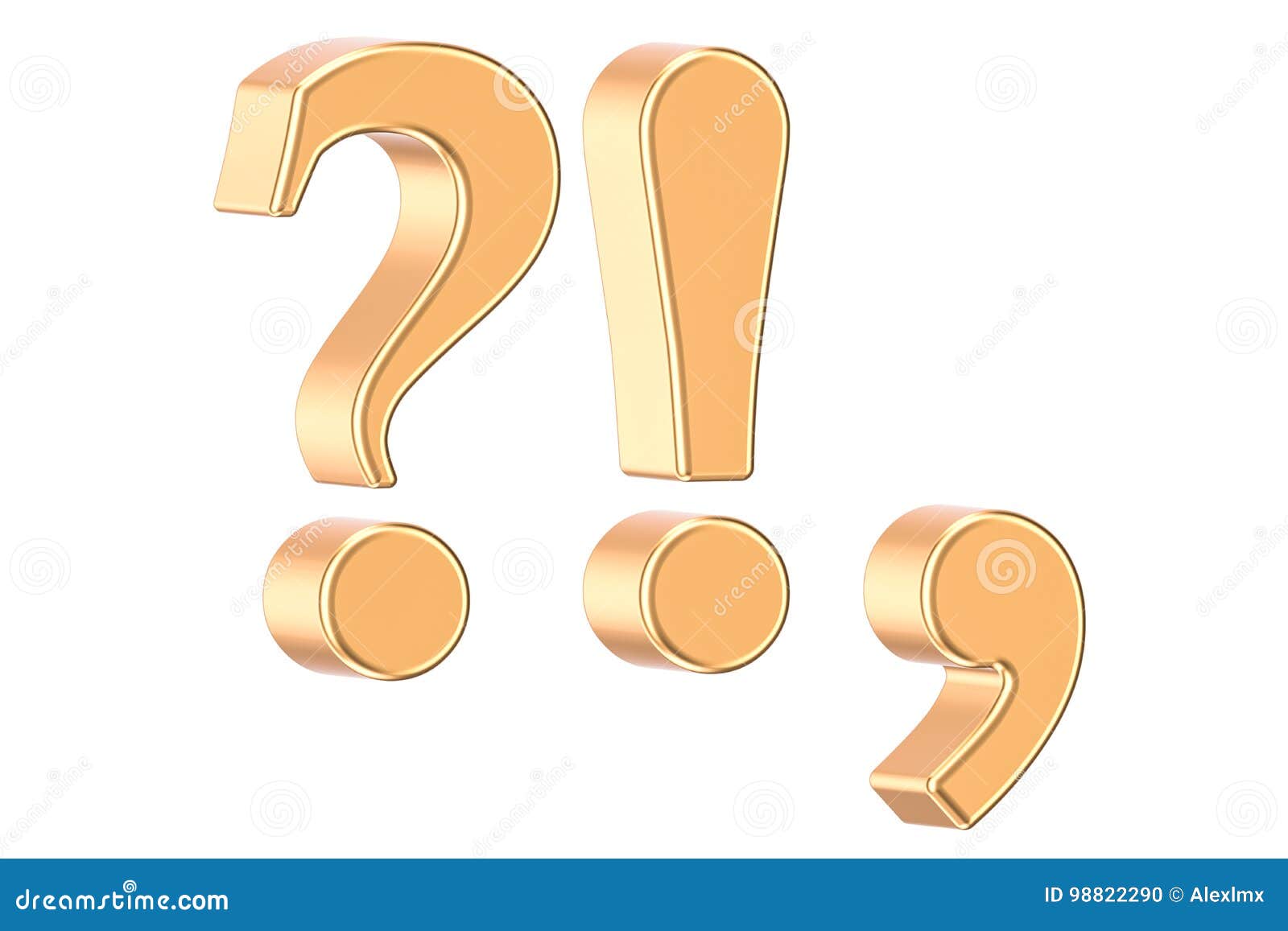 Golden Punctuation Marks, 3D Rendering Stock Illustration ...