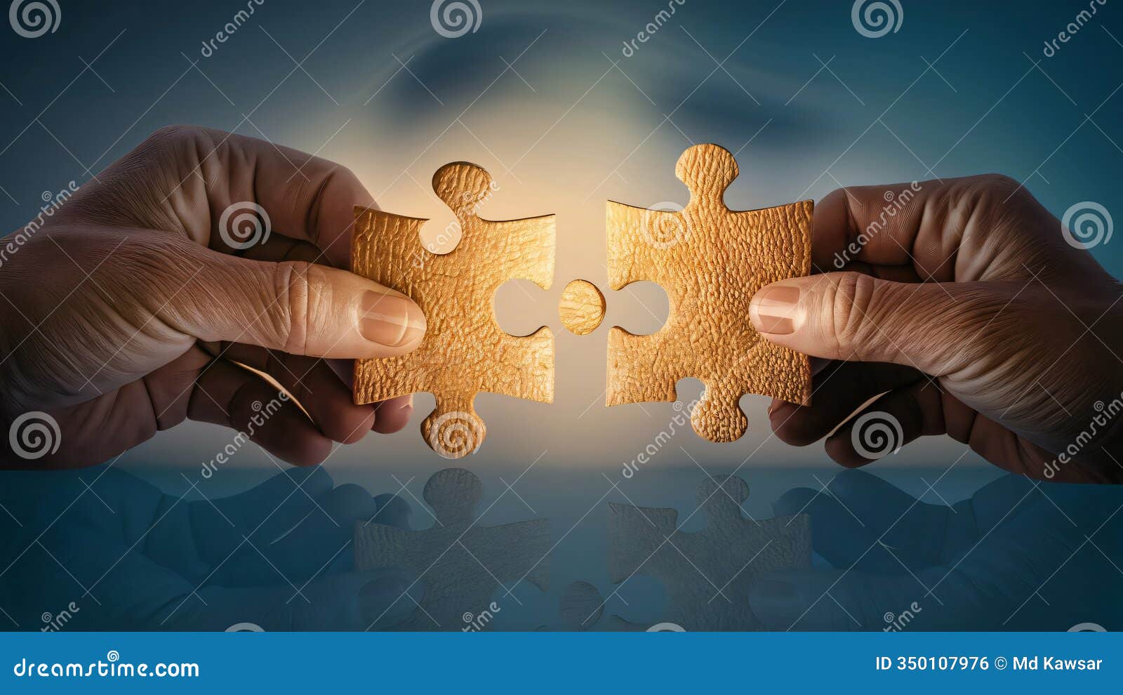 Golden Puzzle Pieces Connecting, Teamwork, High Quality Image Stock ...