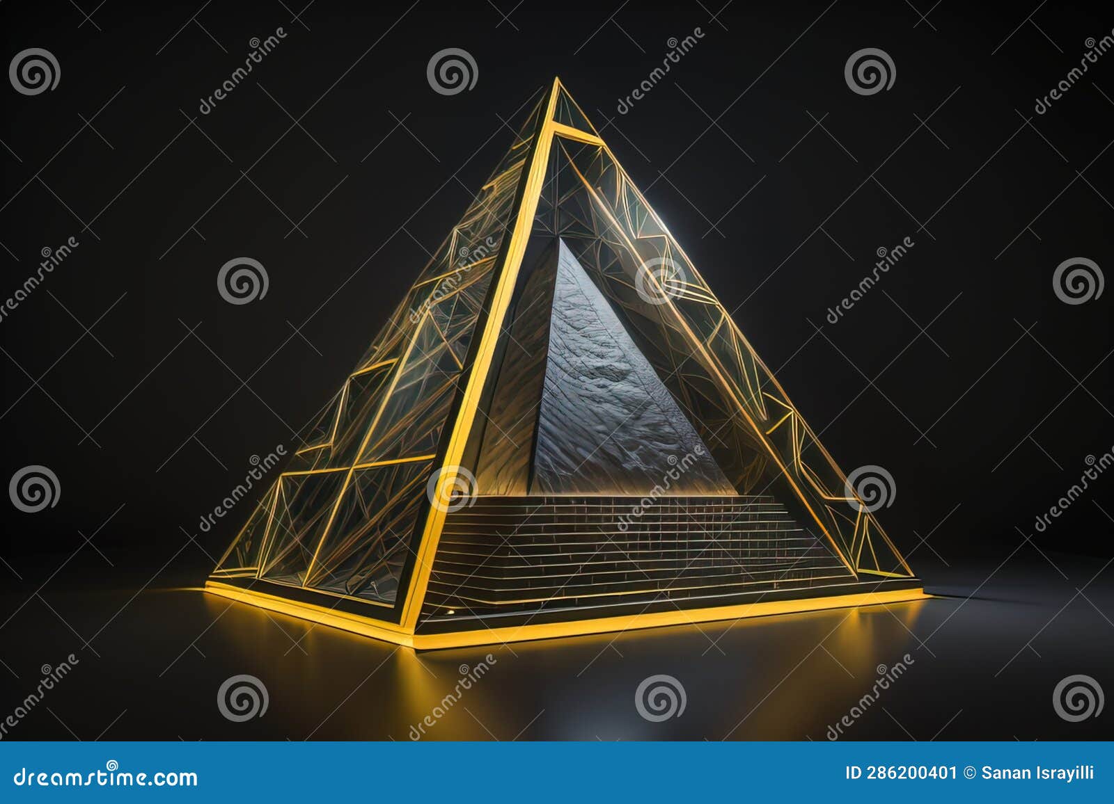 Golden Pyramid on a Black Background. Generative Ai Stock Illustration ...