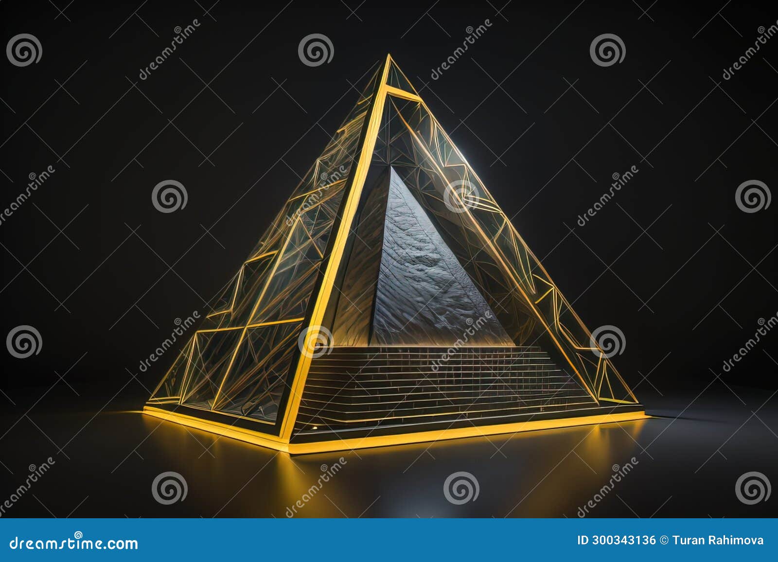 Golden Pyramid on a Black Background. Generative Ai Stock Illustration ...