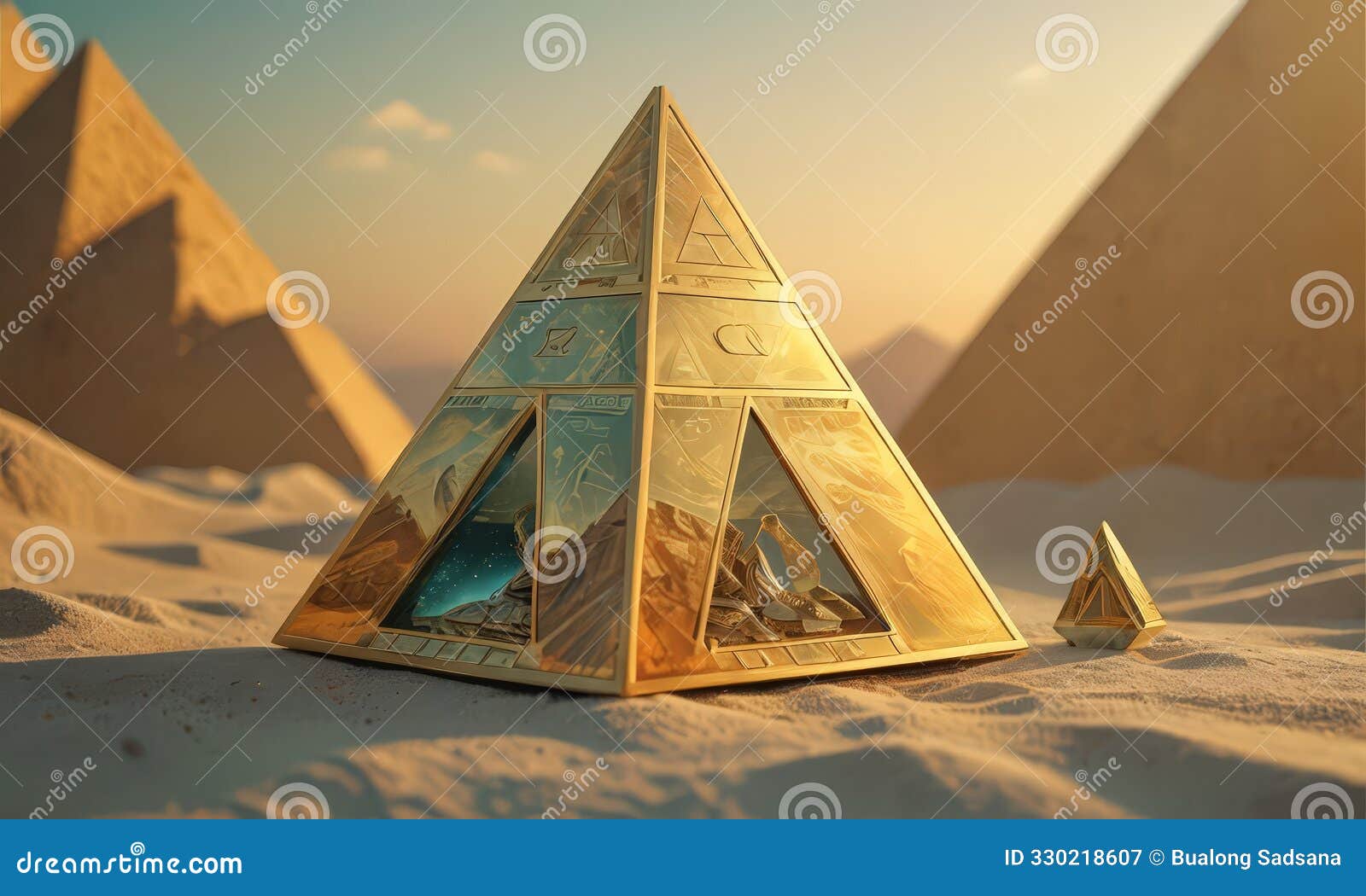 Golden Pyramid-shaped Structure with Small Triangular Opening Stands on ...