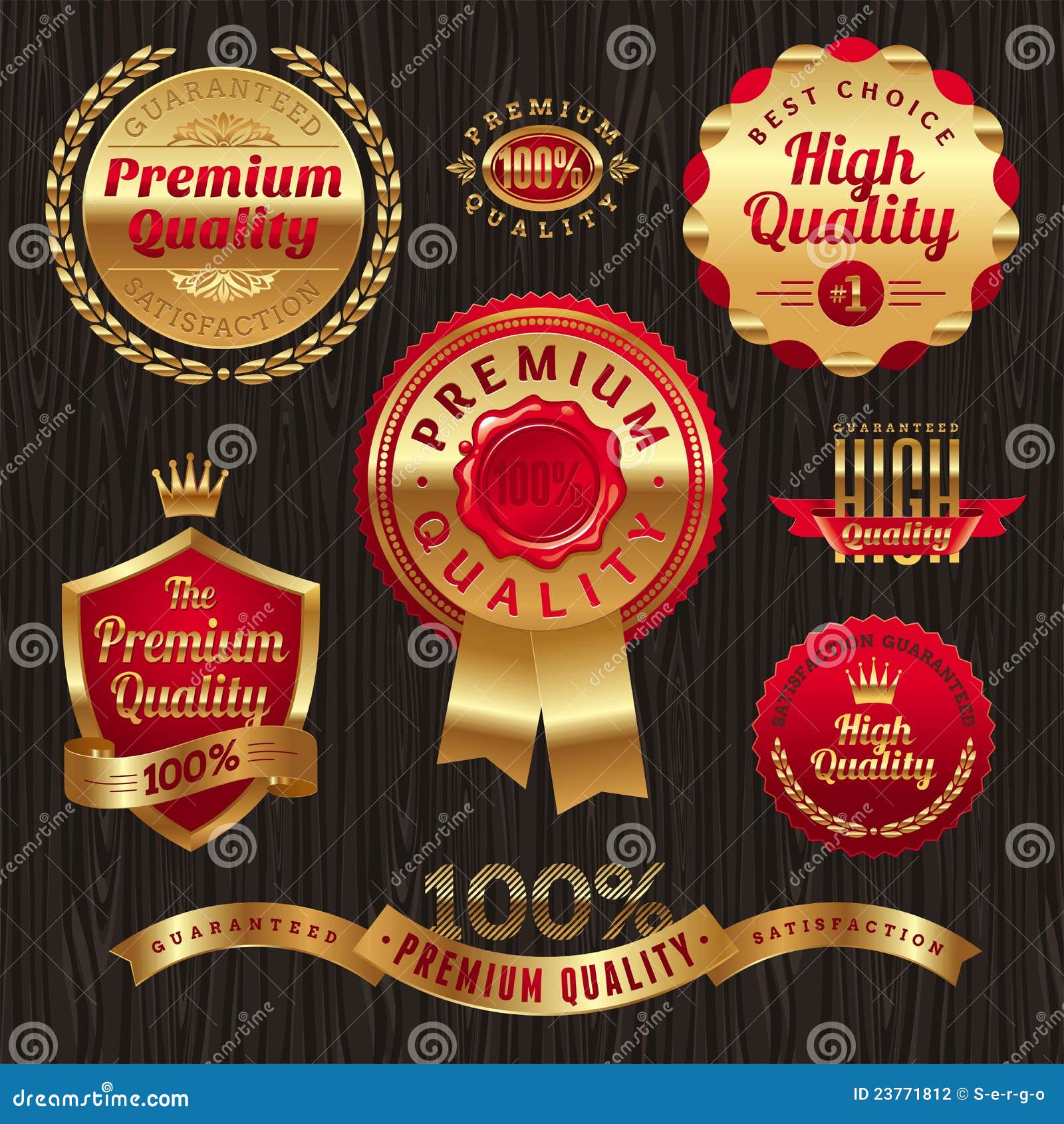 Golden Quality Labels and Emblems Stock Vector - Illustration of ...