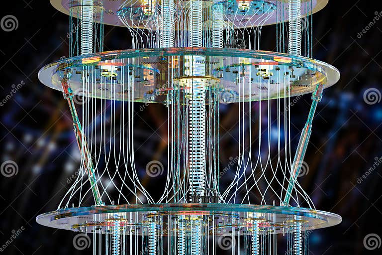 Golden Quantum Computer Machine Close Up Stock Illustration ...