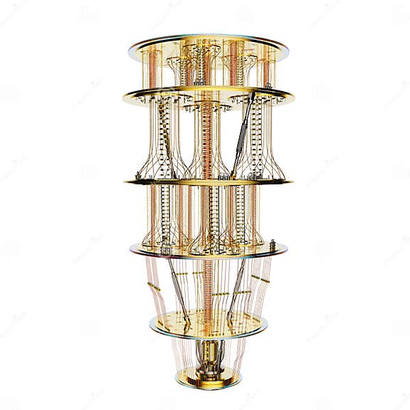 Golden Quantum Computer Machine Isolated on White Stock Illustration ...