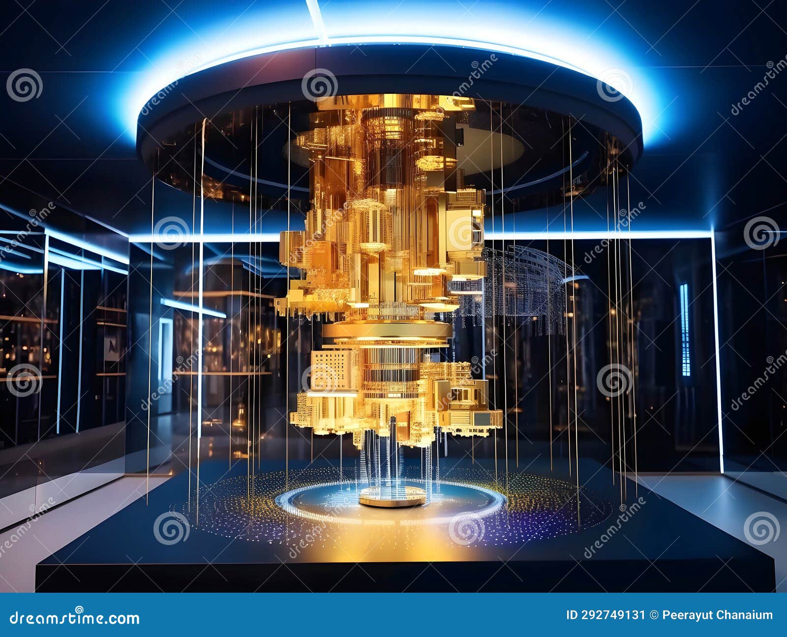 A Golden Quantum Computers in Room Showcasing Advanced Technology ...