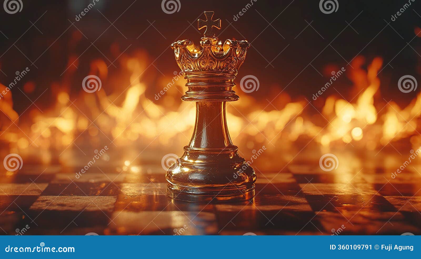 Golden Queen Chess Piece Fire Background Strategy Game Stock ...