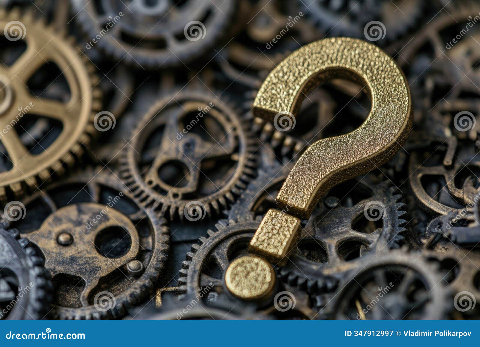 A Golden Question Mark Symbol on Top of a Pile of Gears, Perfect for ...