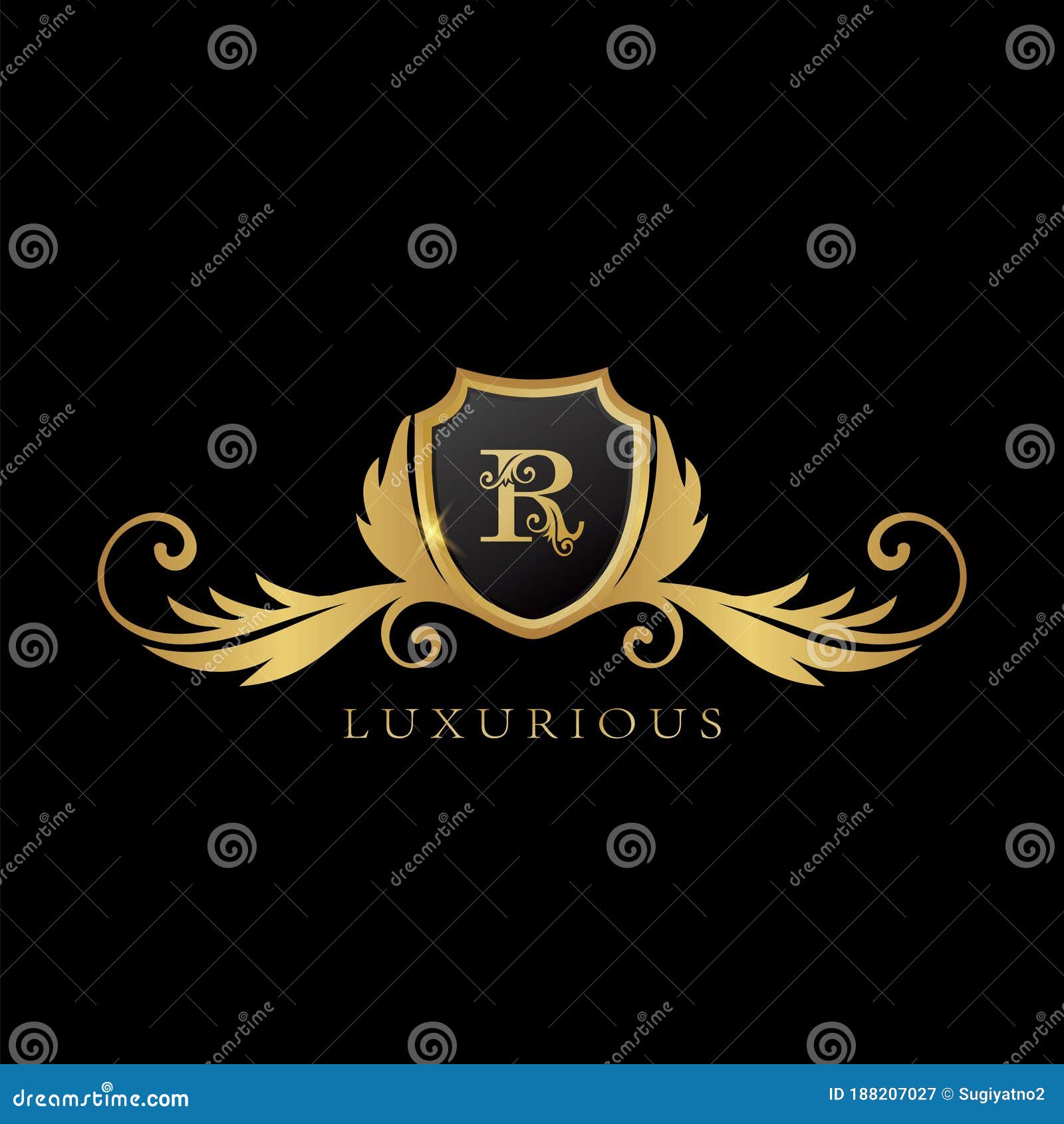 Golden R Logo Luxurious Shield Logo Design Concept Stock Vector ...