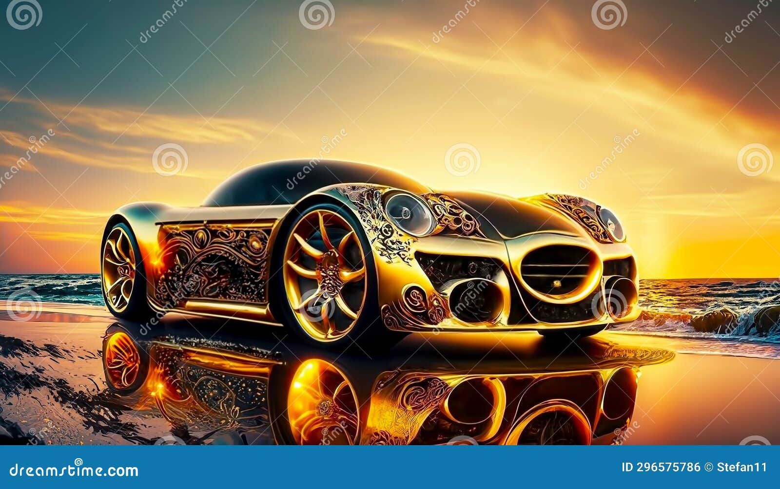 Golden Racing Car on the Ocean Stock Illustration - Illustration of ...