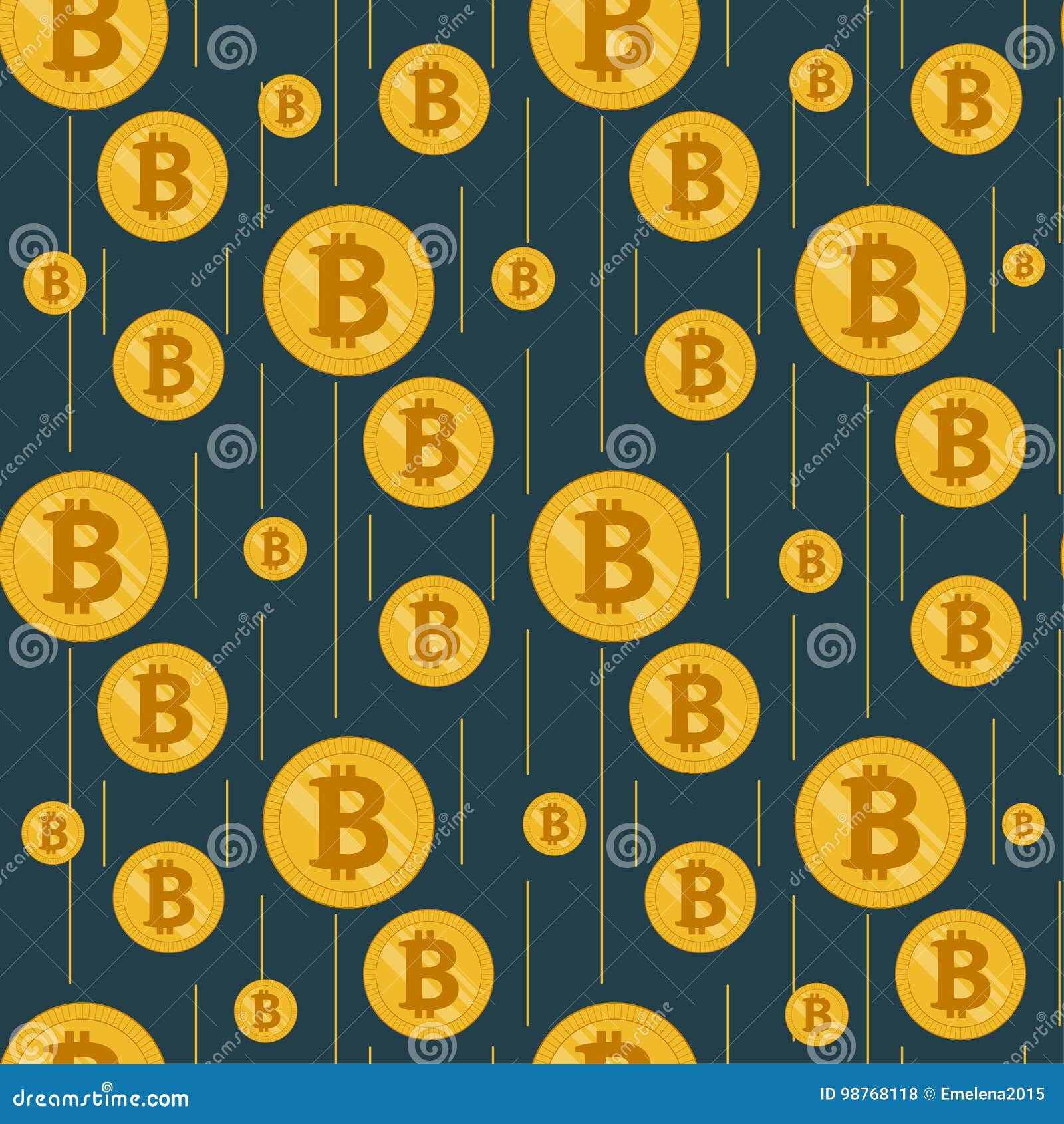 Golden Rain of Bitcoins on a Dark Background Stock Illustration ...