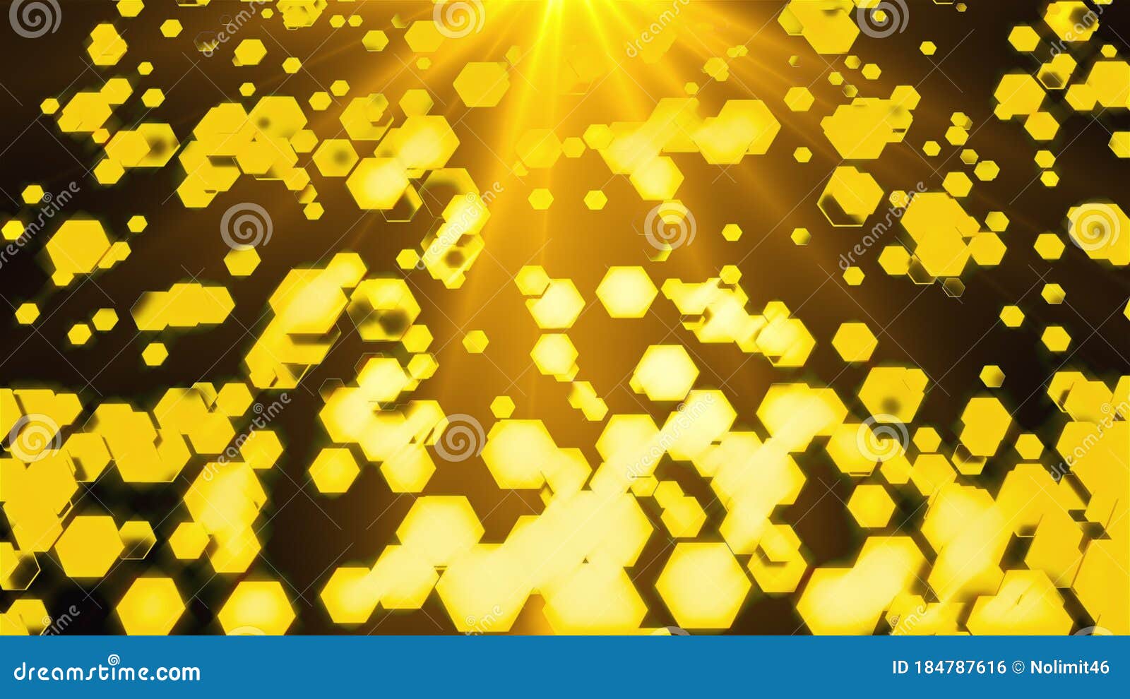 Golden Rain of Round Particles with Rays of Light, 3D Rendering ...