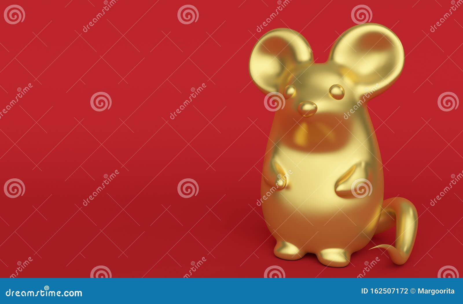 Golden Rat on a Red Background. 3d Rendering Stock Illustration ...