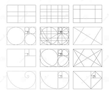Golden Ratio Frames Set. Method Golden Section Template. Fibonacci ...