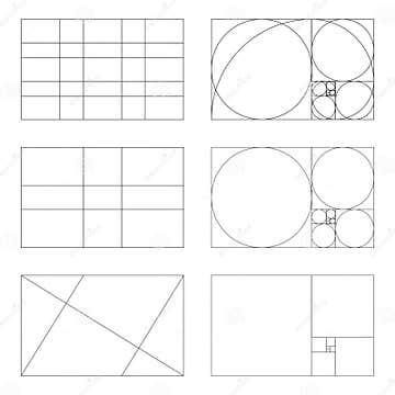 Golden Ratio Layout Set. Method Golden Section Mockup. Fibonacci Array, Numbers Shapes. Stock ...