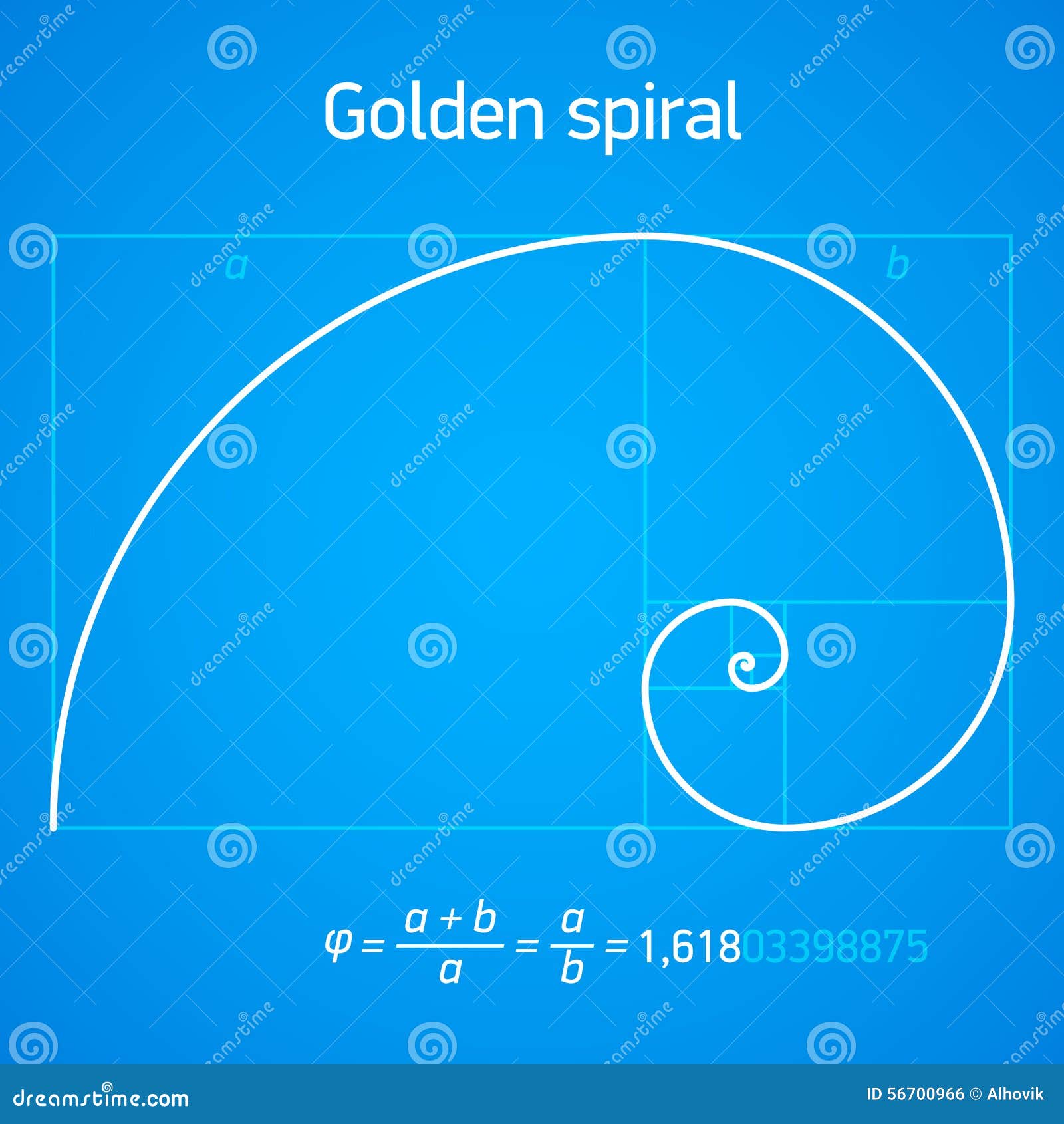 Scheme Of Golden Ratio Section, Fibonacci Spiral On Blackboard Vector ...